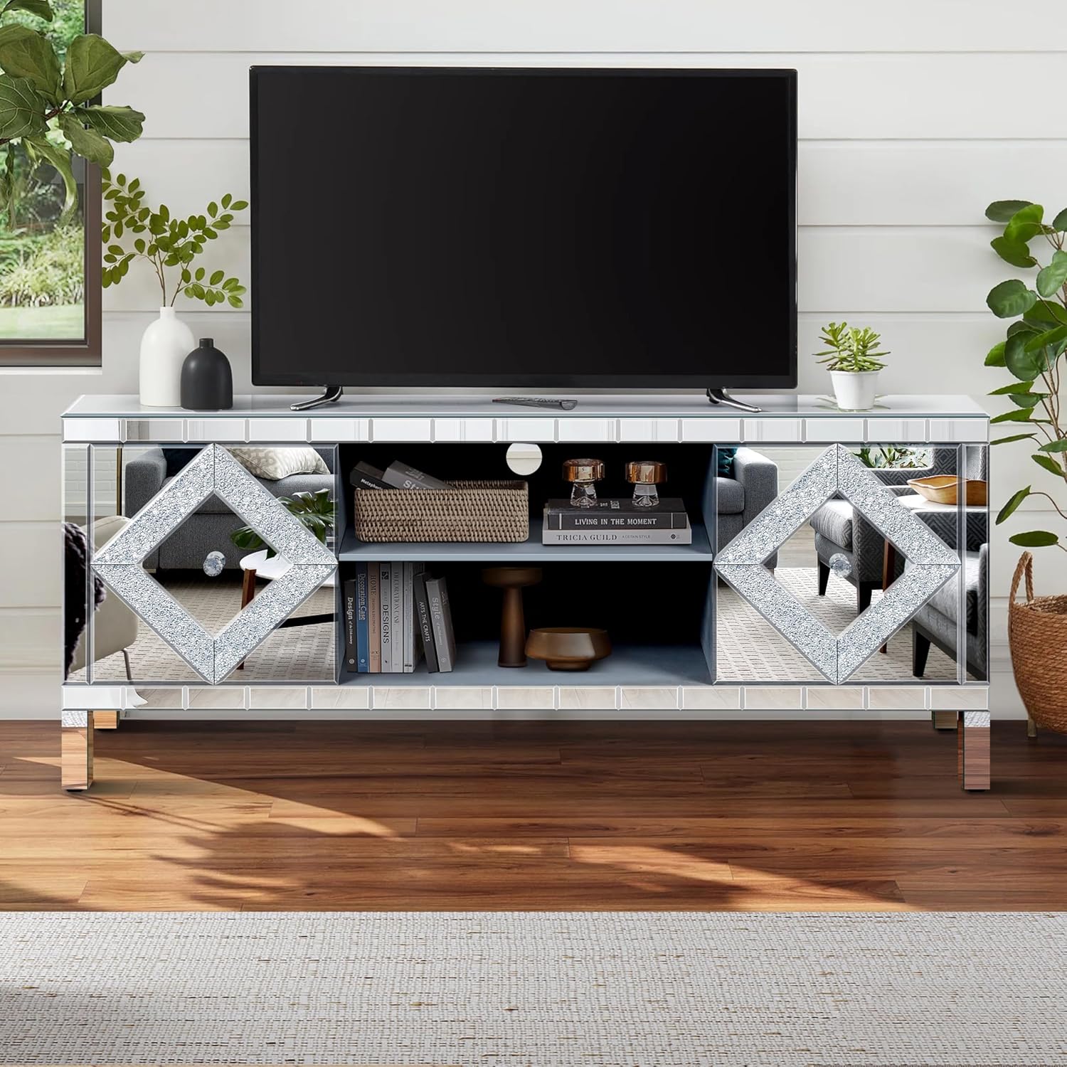 Amazon.com: LUMISOL Mirrored TV Stand with Storage for Living Room ...