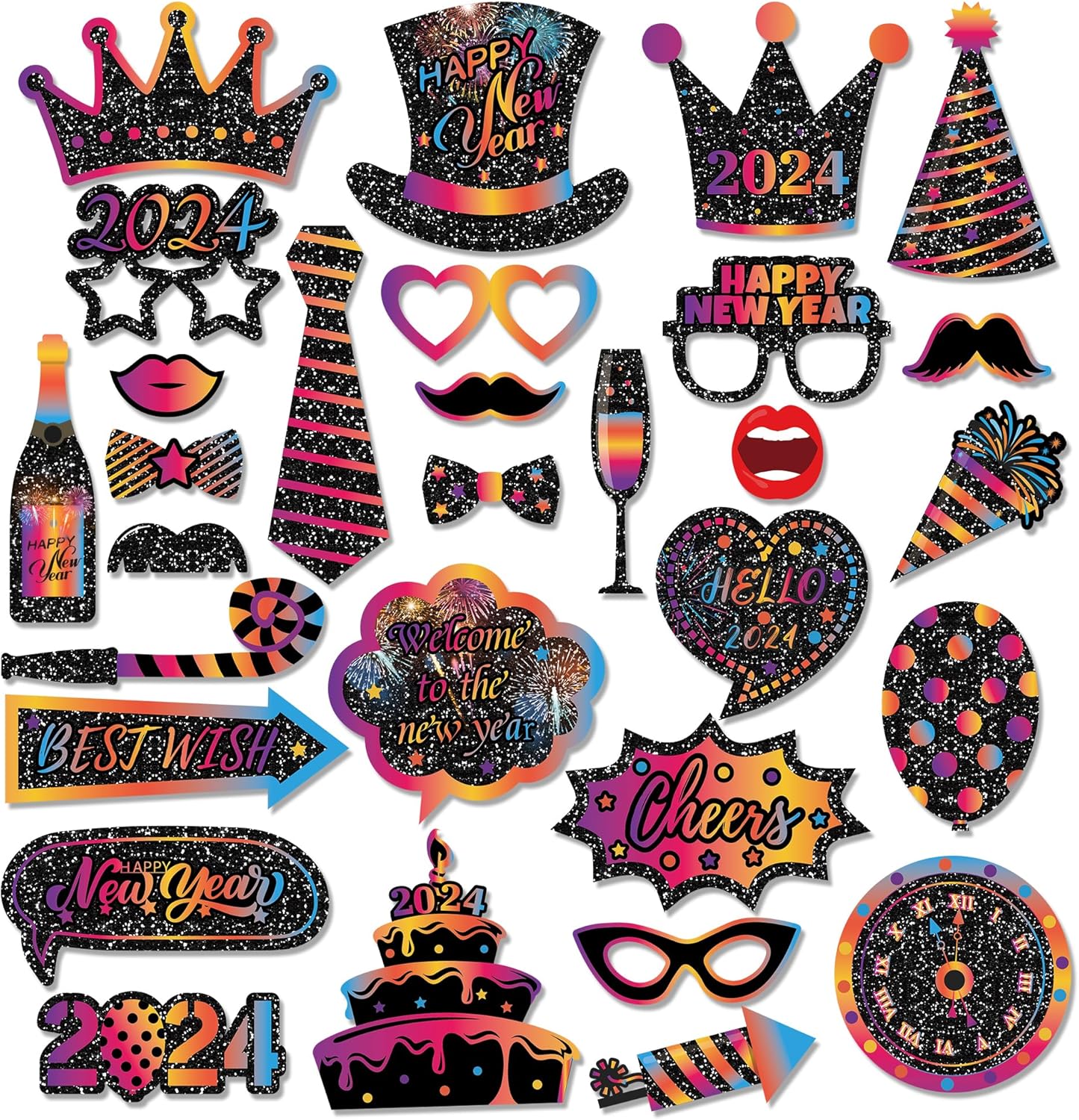 Amazon.com: New Years Photo Booth Props 2024 – Pack of 30, New Years ...