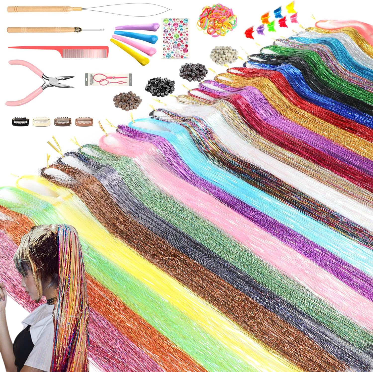 Amazon.com : ROADPLUM Hair Tinsel Kit with Tools, 20 Colors 4000 ...