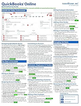QuickBooks Online Quick Reference Training Card - Laminated Tutorial Guide Cheat Sheet ...