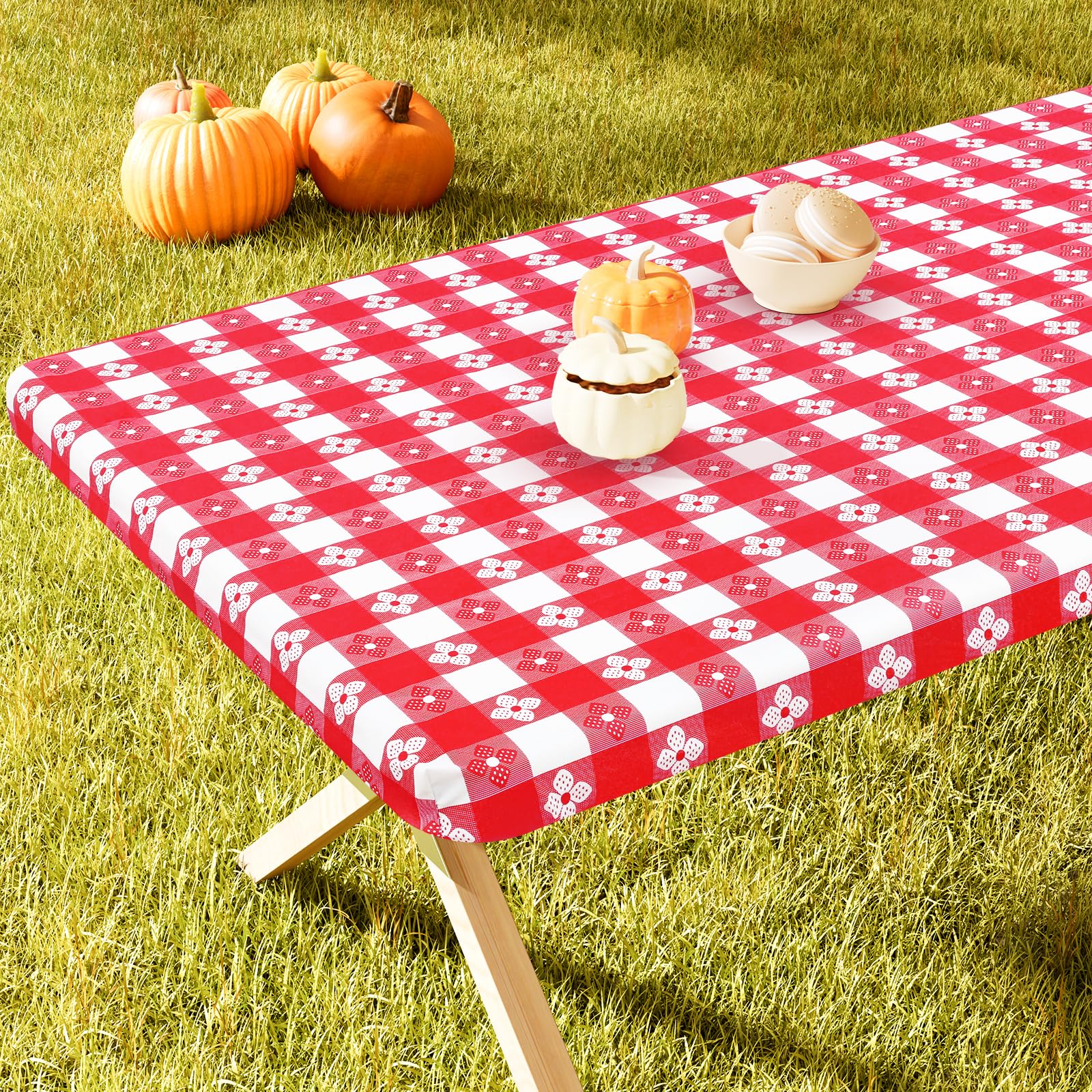 Amazon.com: Spotjoy Rectangle Picnic Table Cloth, Waterproof Elastic ...