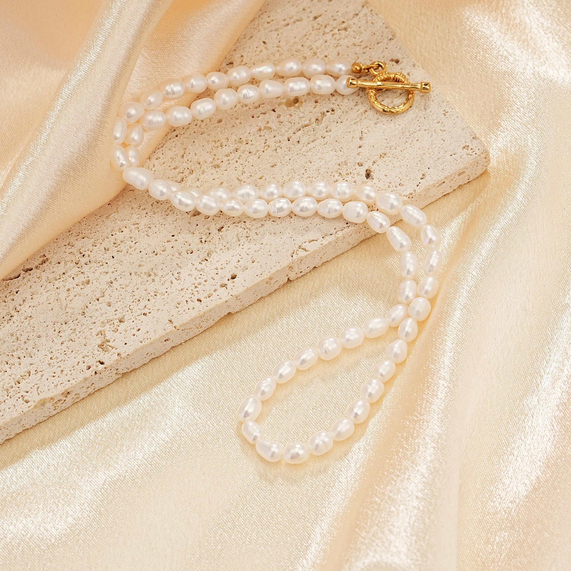 Freshwater Pearl Necklaces for Women，Gold Pearl Choker Necklace Dainty ...