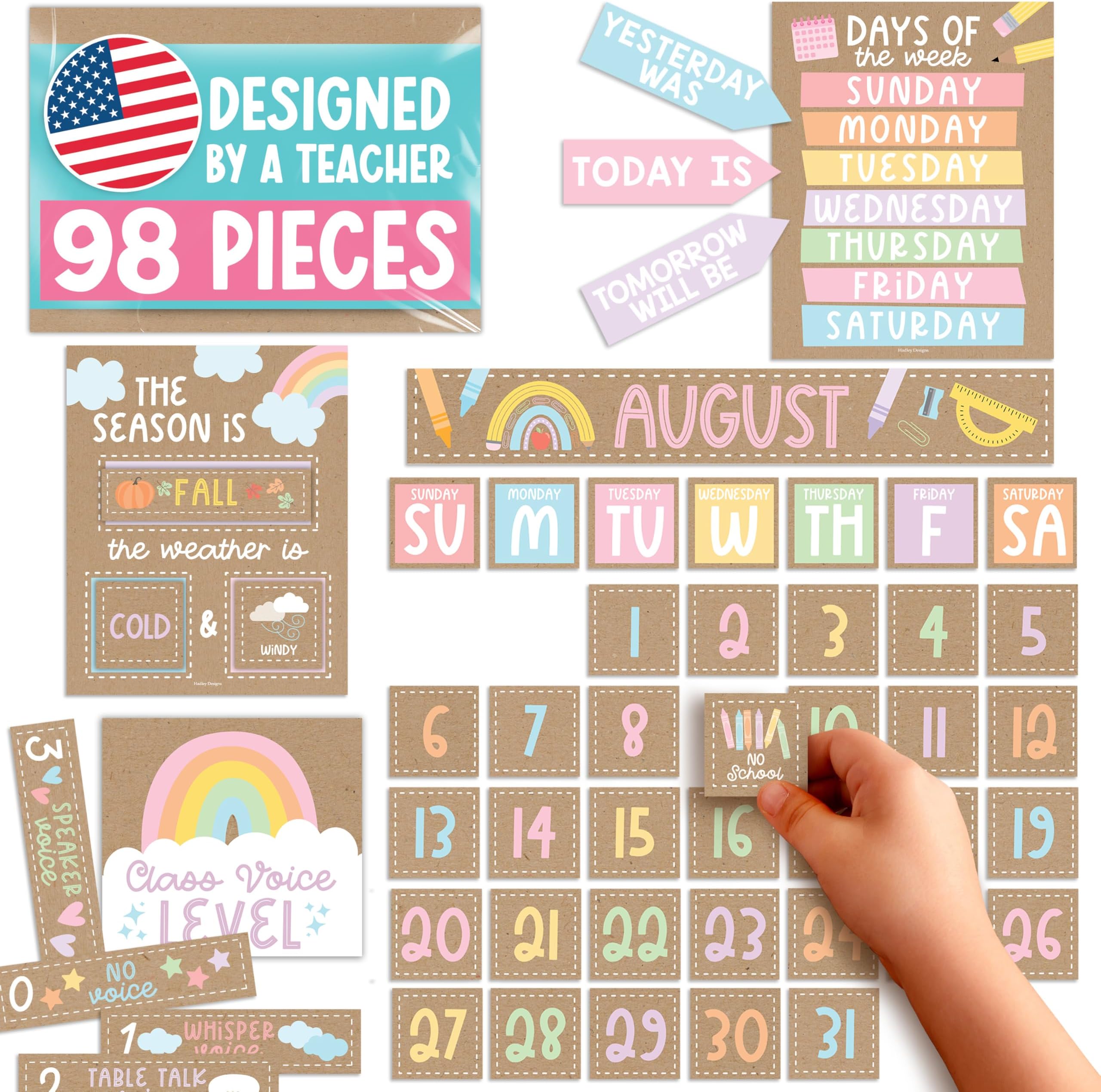Amazon.com: Sinload Classroom Calendar Pocket Chart Set Calendar ...