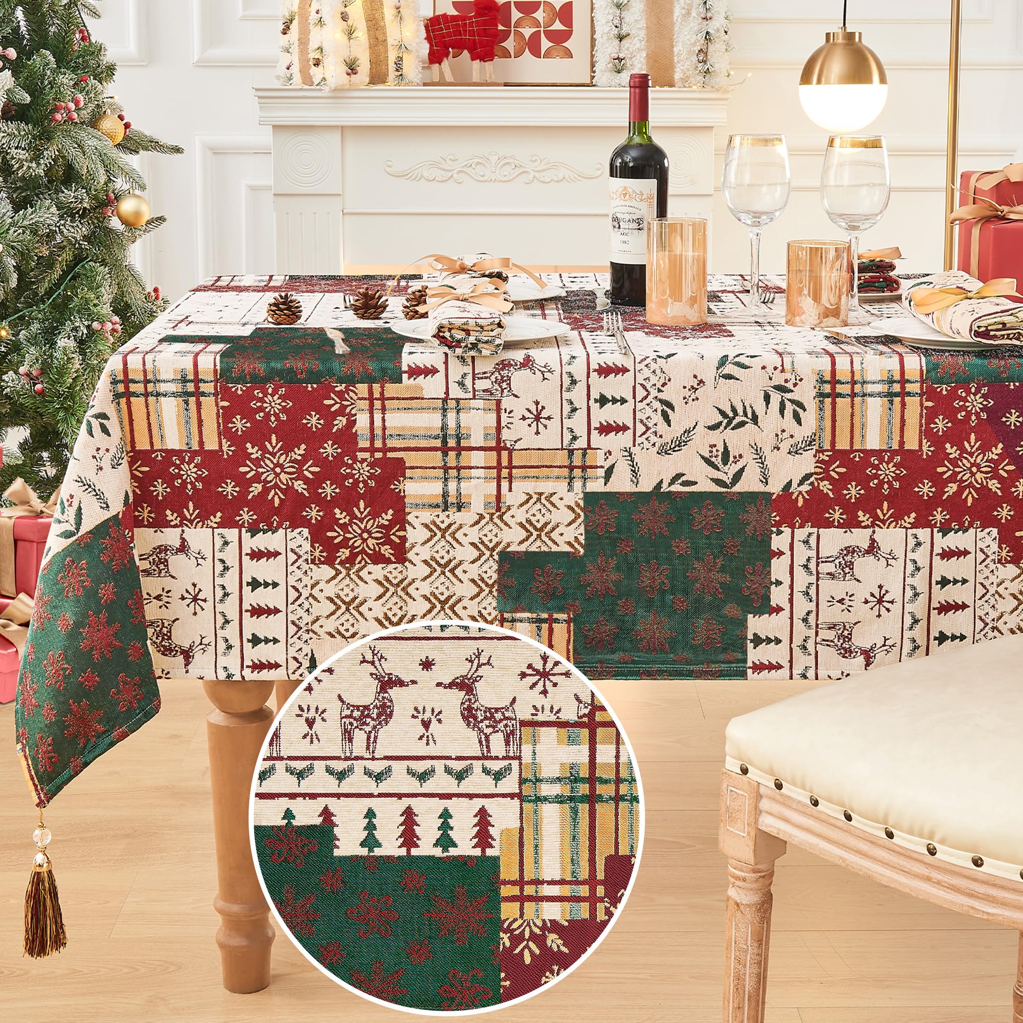 Amazon.com: Loom and Mill Luxury Patchwork Tablecloth 58 x 84 Inch ...