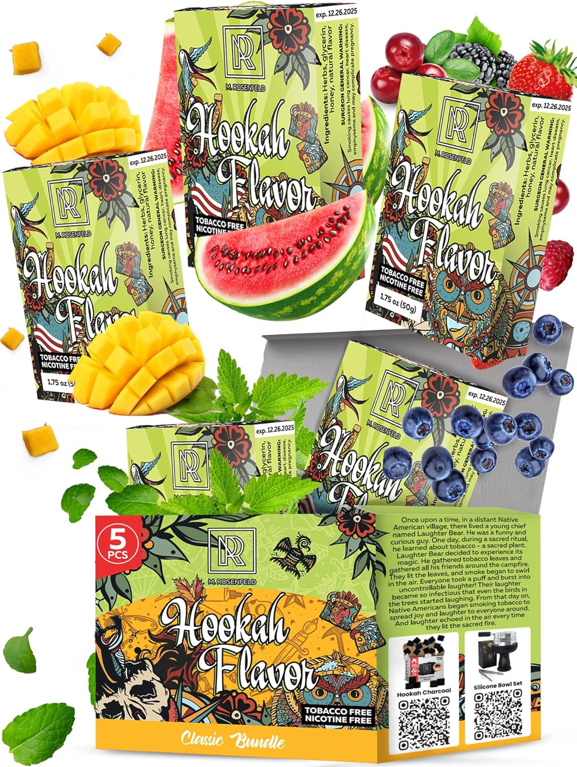 Amazon.com: M. ROSENFELD Classic Hookah Flavors Set - 5 x 50g Non ...