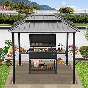 Domi Abri de barbecue de 2,4 x 1,8 m, tonnelle d'extérieur en aluminium ...