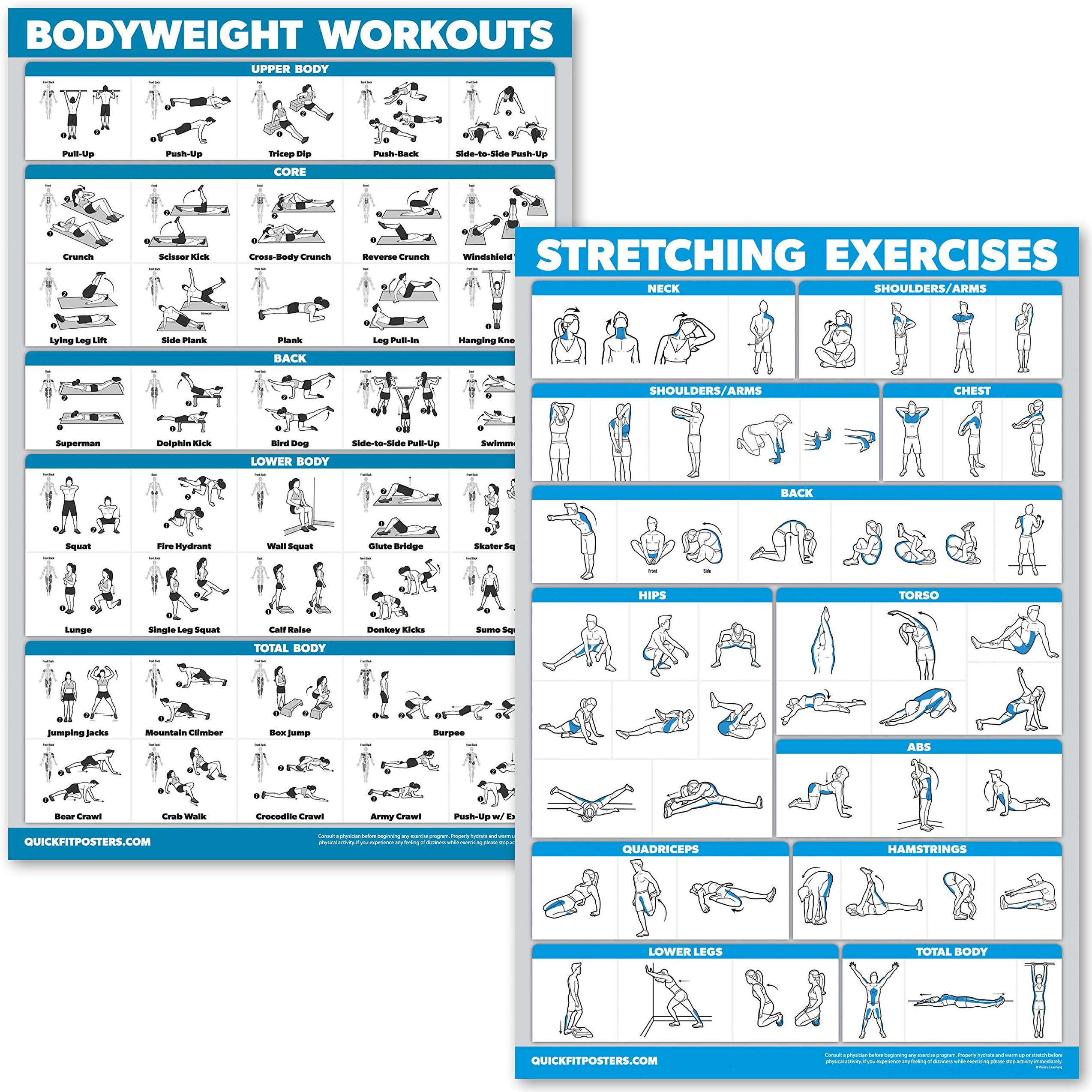 QuickFit Stretching Workout Exercise Poster - Double Sided (Laminated ...