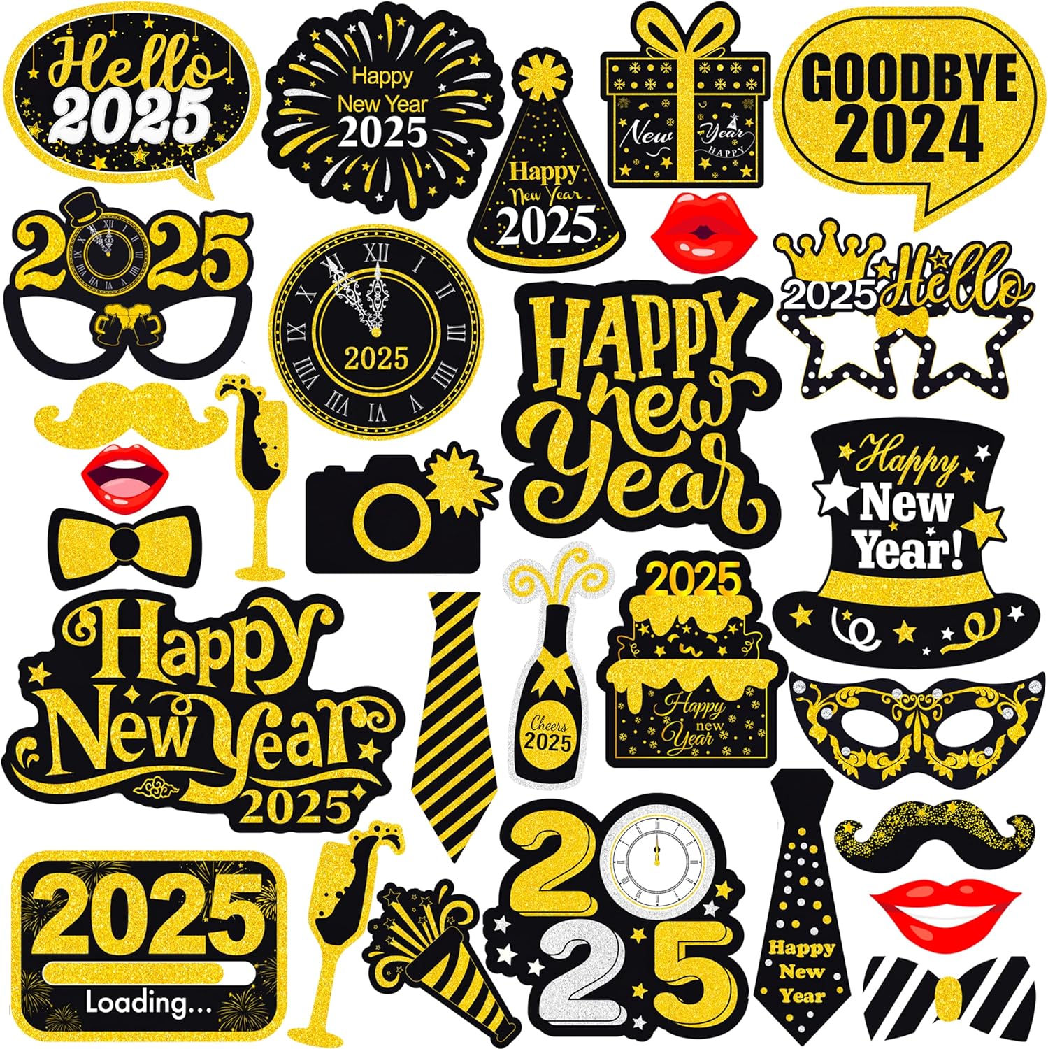 Amazon.com: New Year Photo Booth Props 2025 New Years Party Decoration ...