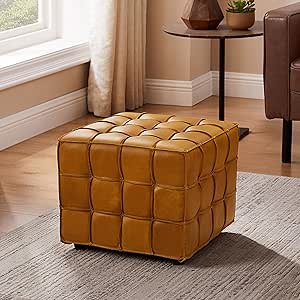 Amazon.com: Art Leon Real Leather Ottoman - Square Foot Rest Footstool ...