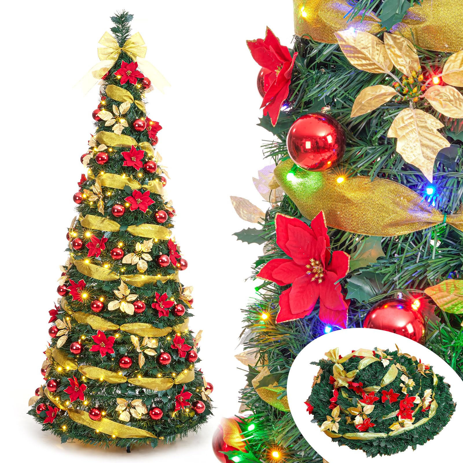 Amazon.com: Decoway Pre Lit Pre Decorated Christmas Tree Pop Up with ...