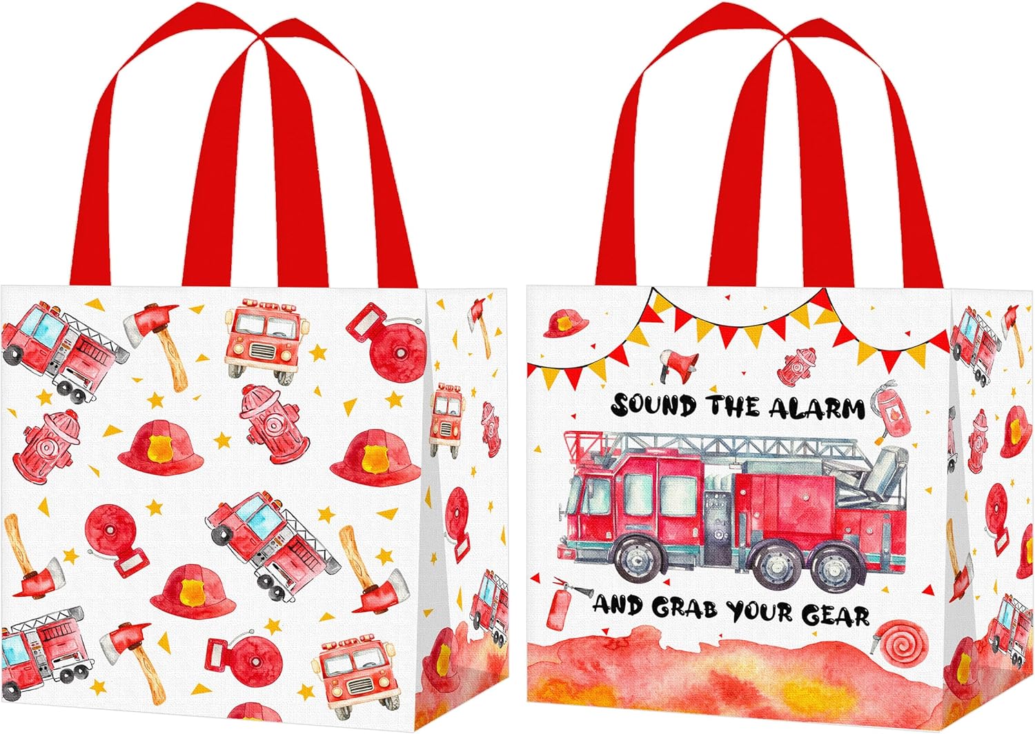 Amazon.com: 12pcs Fire Truck Party Gift Treat Bags with Handles ...