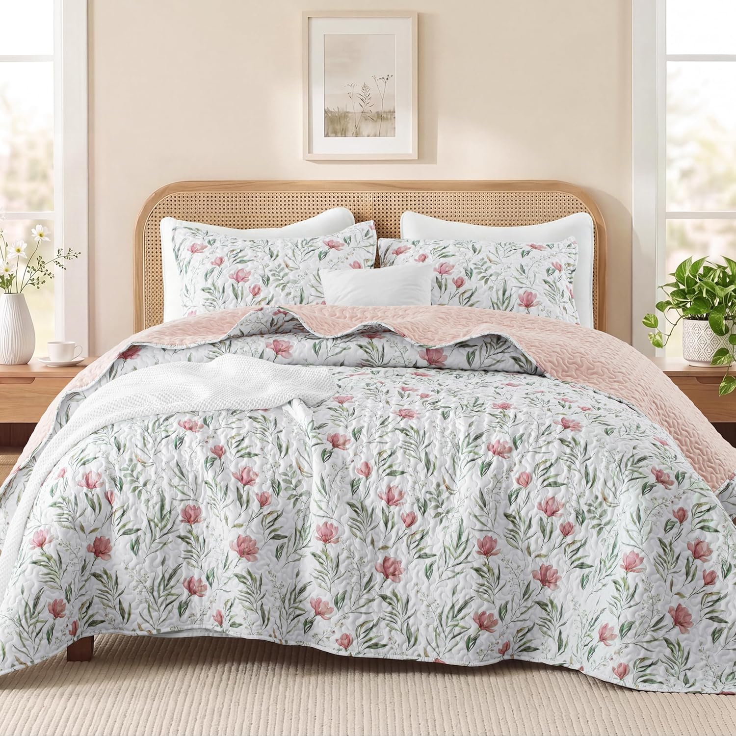 Amazon.com: Exclusivo Mezcla Floral Quilt King Size, White King Size ...