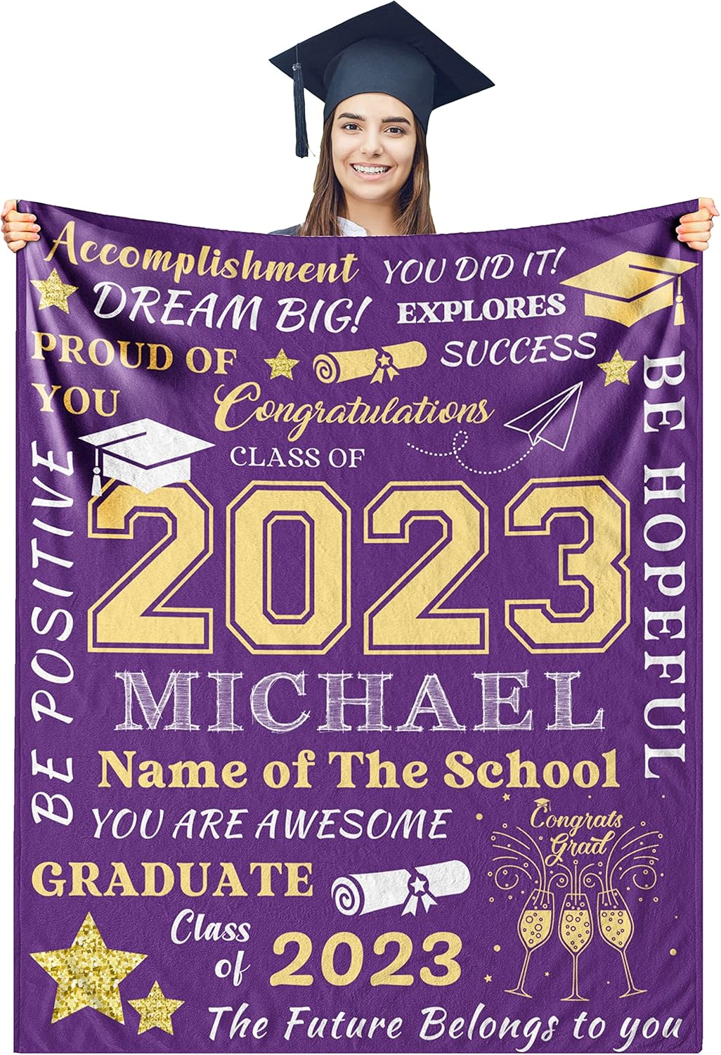 Amazon.com: Lraggxod Custom Graduation Blanket, Personalized Senior ...
