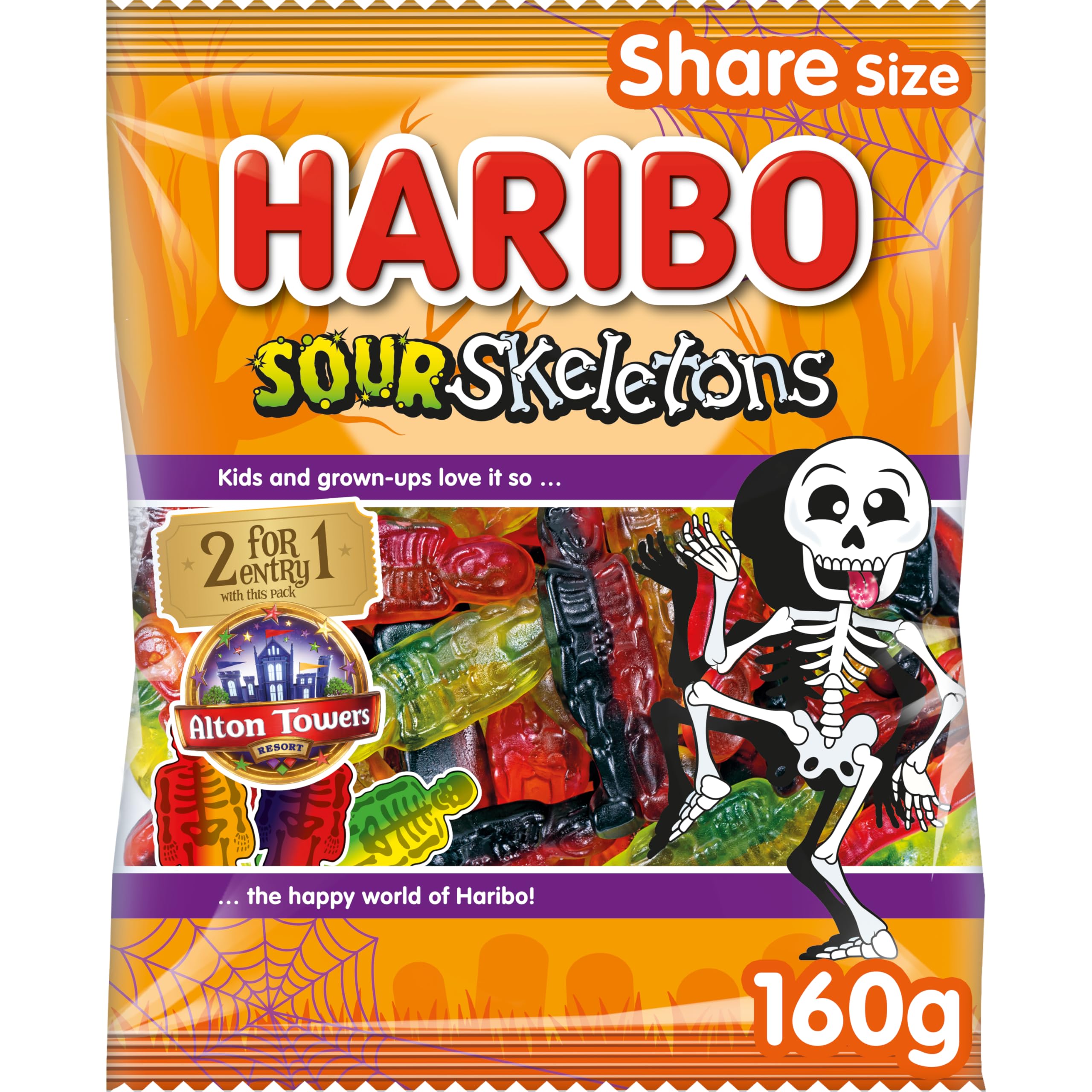 HARIBO Sour Skeletons Halloween Sweets Sharing Bag 160g : Amazon.co.uk ...