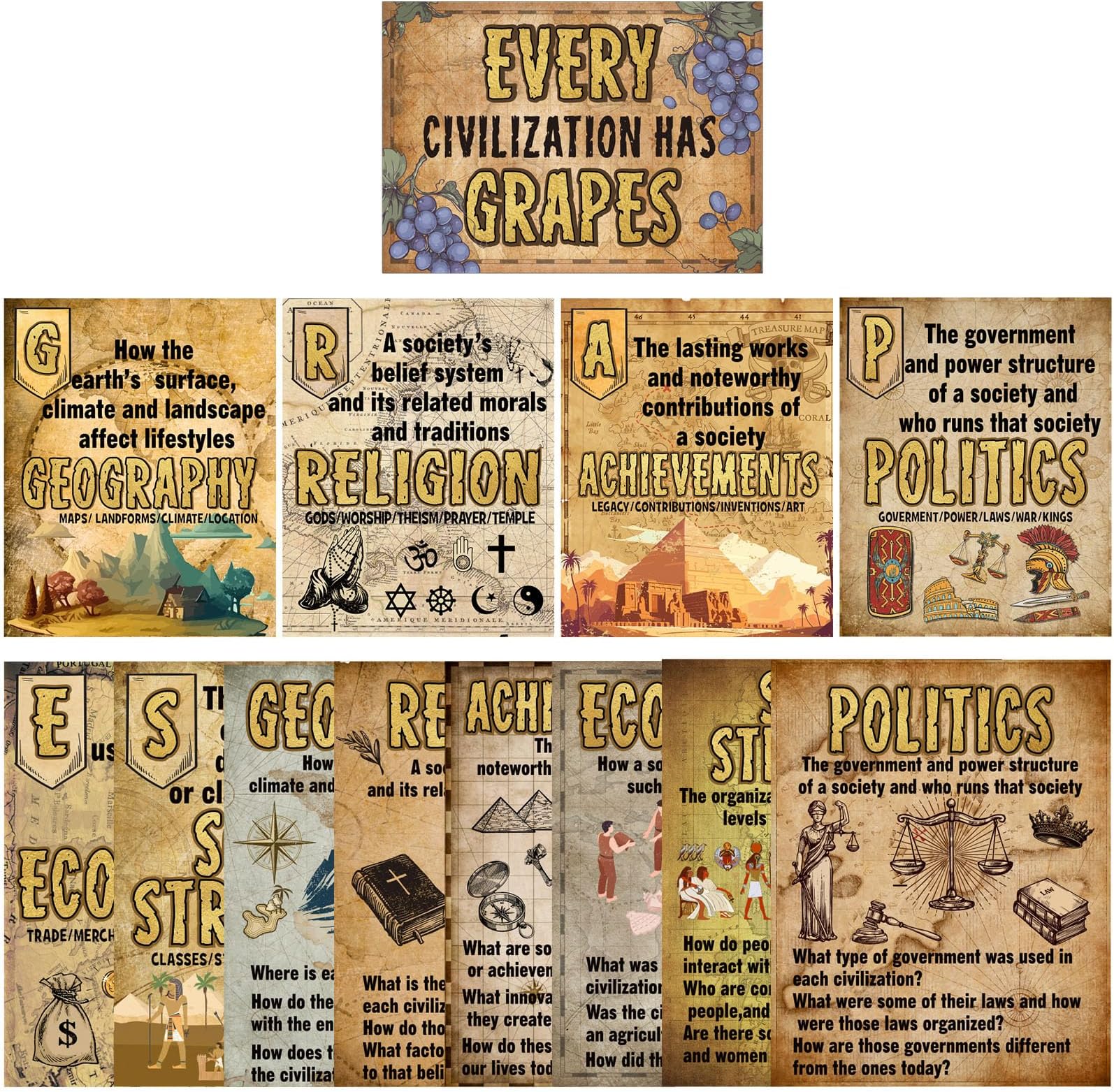 Amazon.com : Outus 47 Pieces Thinking Poster Social Studies Bulletin ...