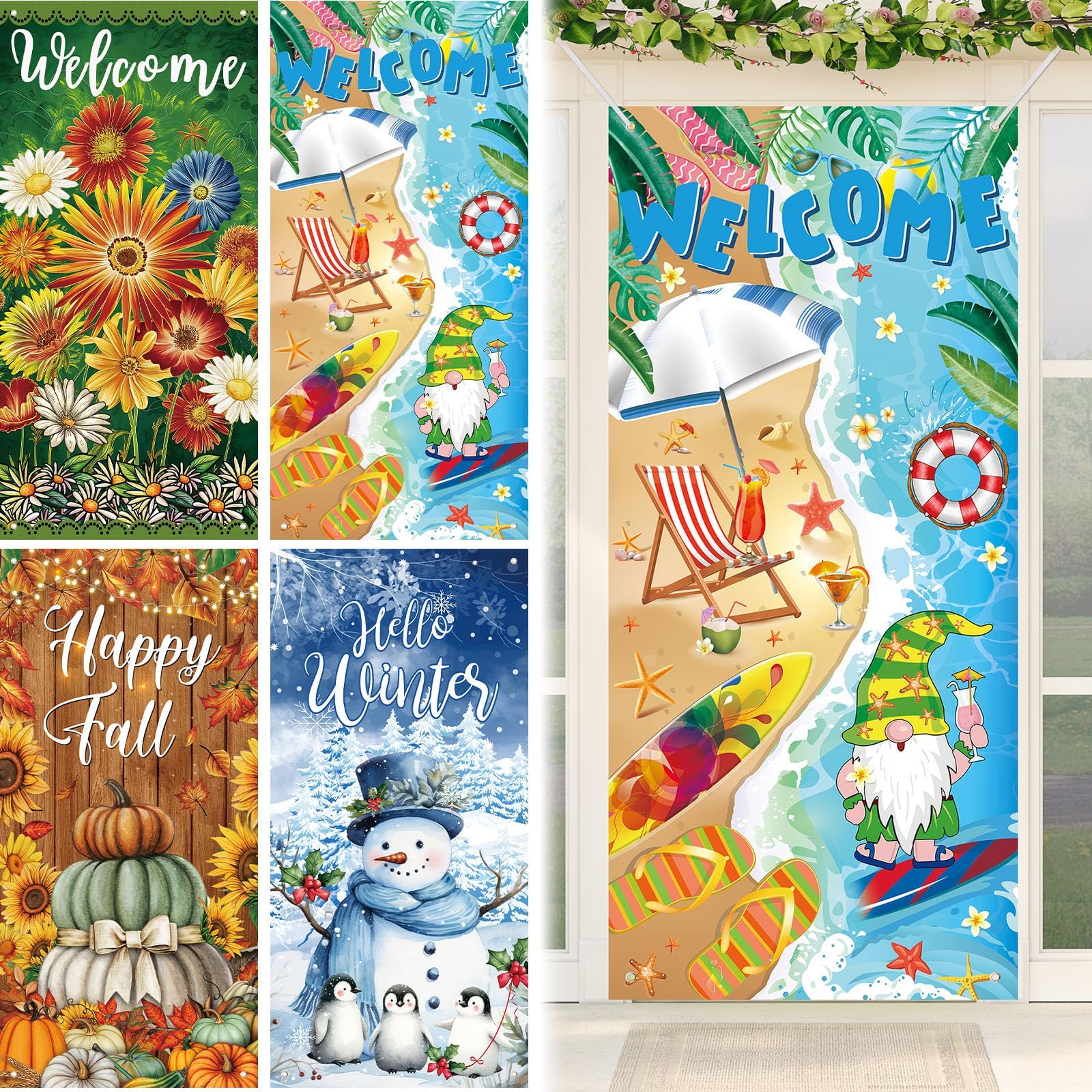 Amazon.com: Hello Summer Party Decorations Door Cover, 6x2.9 Gnome ...