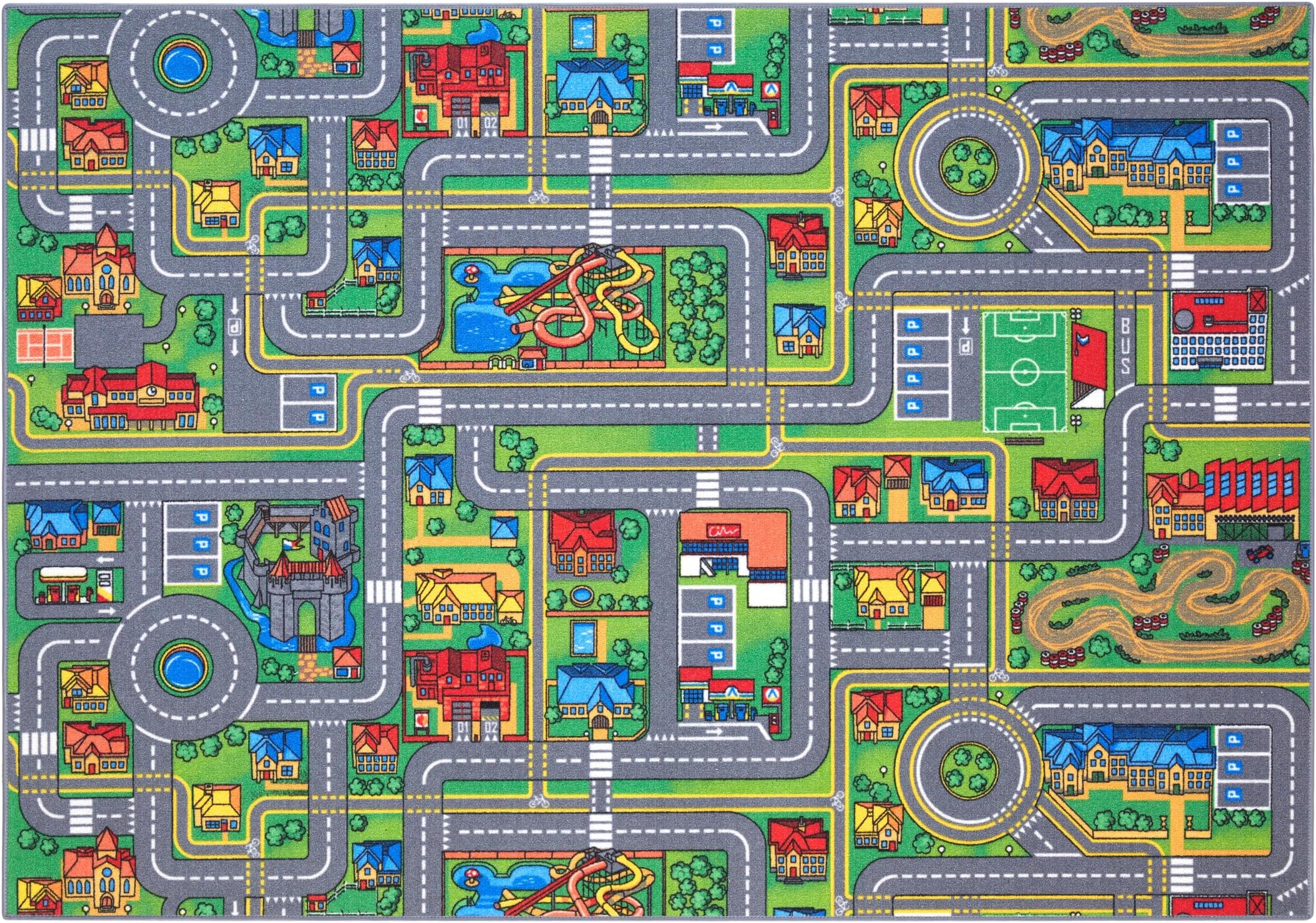 Children's Play Village Mat Town City Car Roads Rug 200cm x 200cm (6'7 ...
