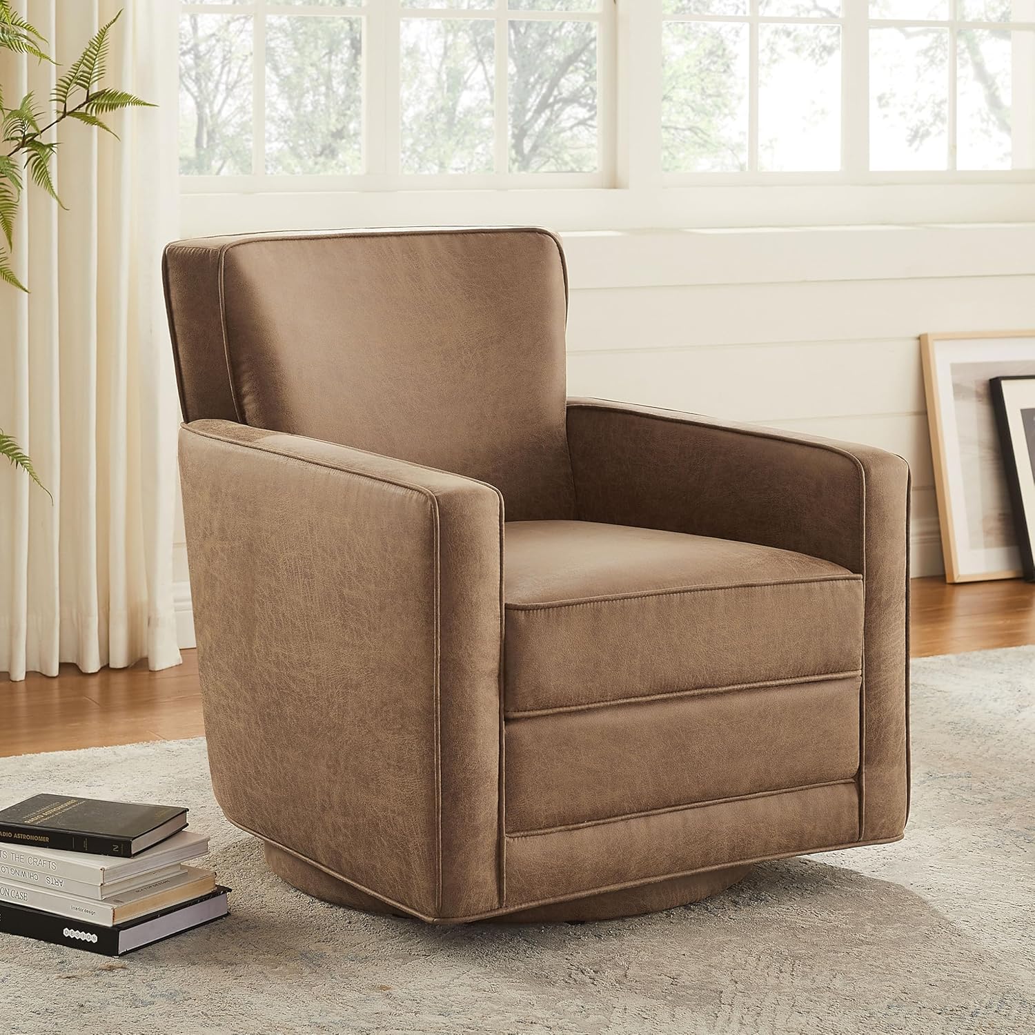 Amazon.com: VANOMi 31" Swivel Barrel Accent Chair, Modern Faux Leather ...