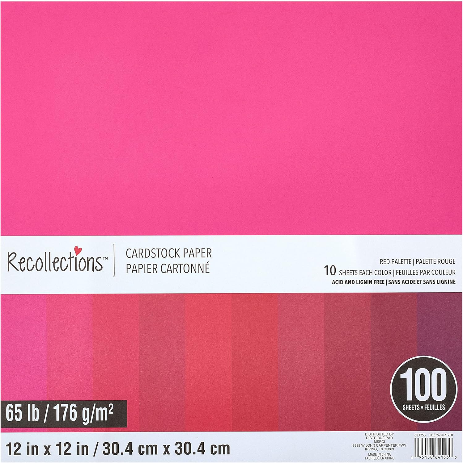 Amazon.com : 100 Sheets Red Palette 12” x 12” Cardstock Paper by ...