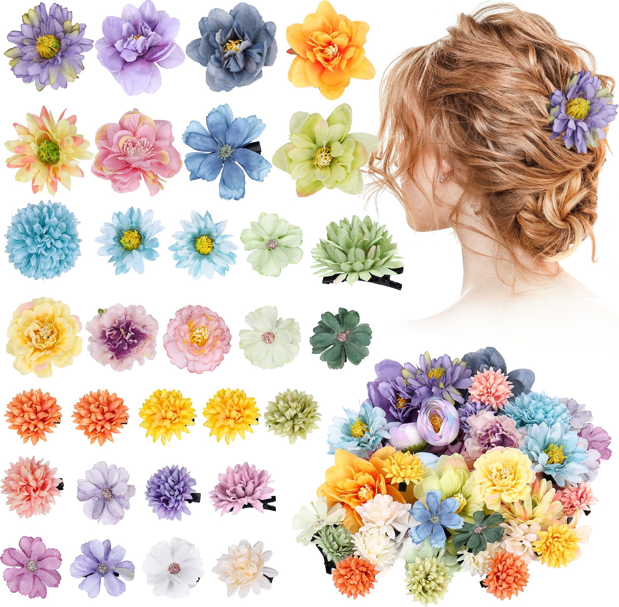 Amazon.com : Harewu Hair Clip Decorations, 12Pcs Silk Flower Hair Clips ...