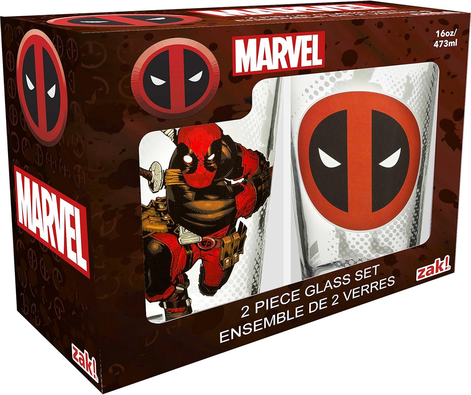 Amazon.com | Zak Designs Marvel Comics Pint Glasses, 16 oz, Deadpool ...
