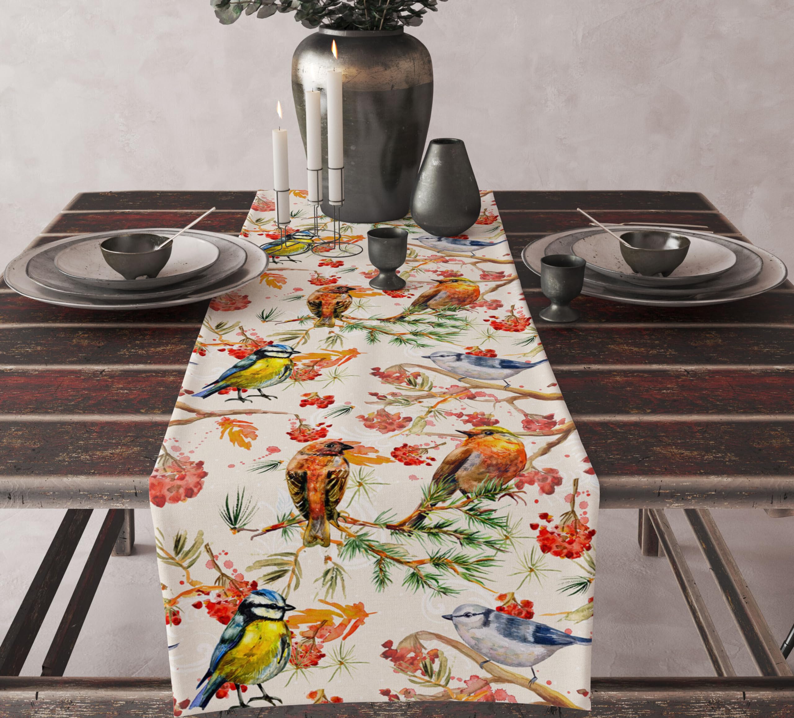 Amazon.com: Yoakiet Vintage Birds Decor Table Runner Colorful Vintage ...