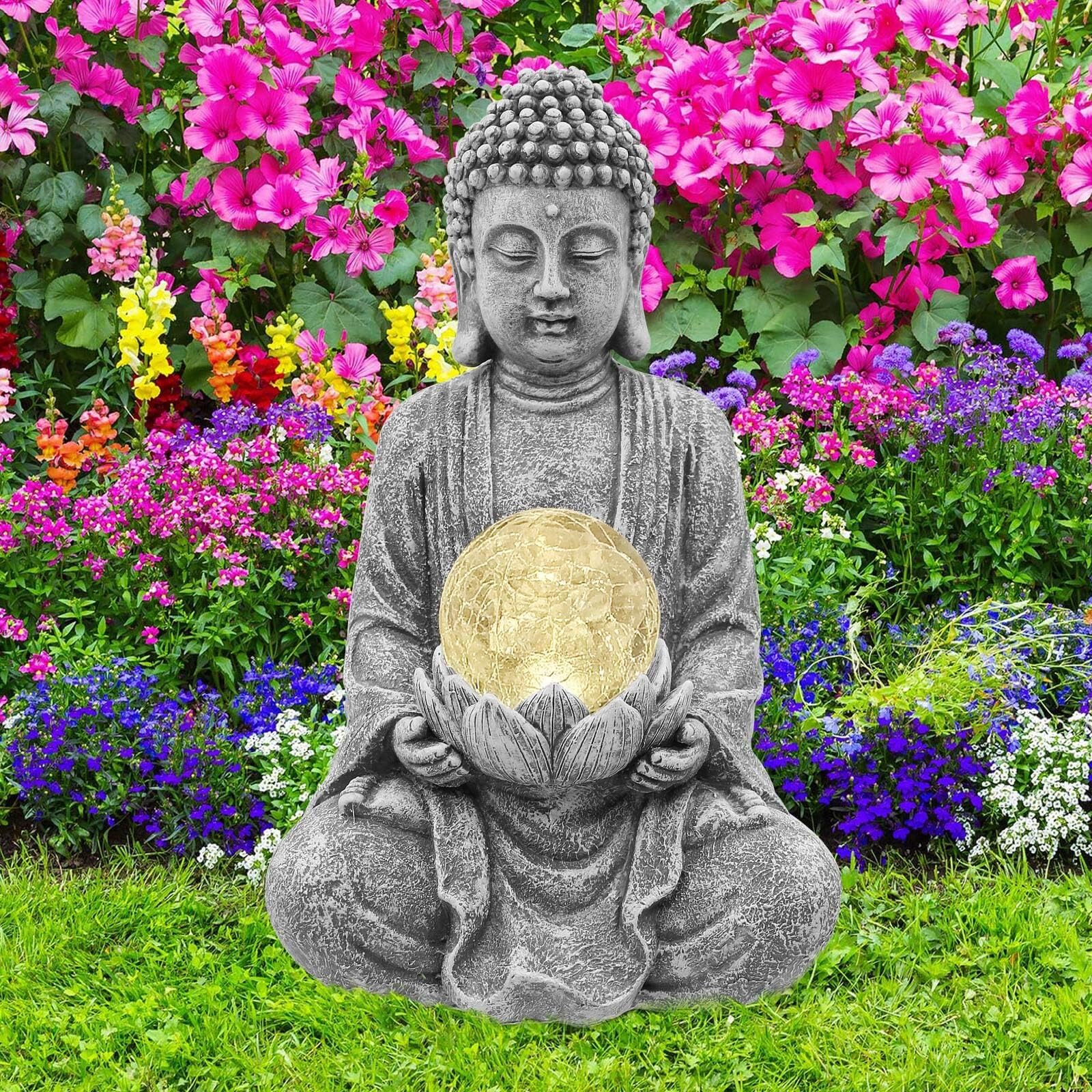 Goodeco Meditating Buddha Ornament with Solar Light,Zen Solar Garden ...