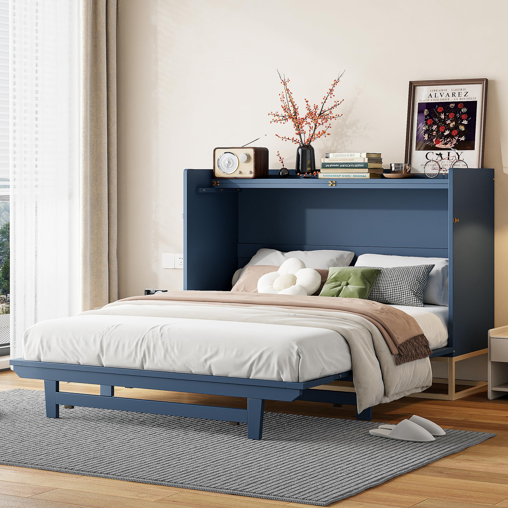 Amazon.com: Merax Queen Size Murphy Bed Wallbed Frame with Iron Legs ...