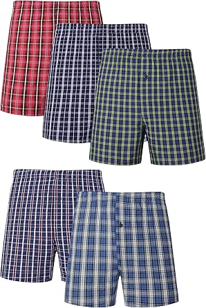 Jveyvth Men's Boxer Shorts 100% Cotton Classic Plaid Woven Boxers for ...
