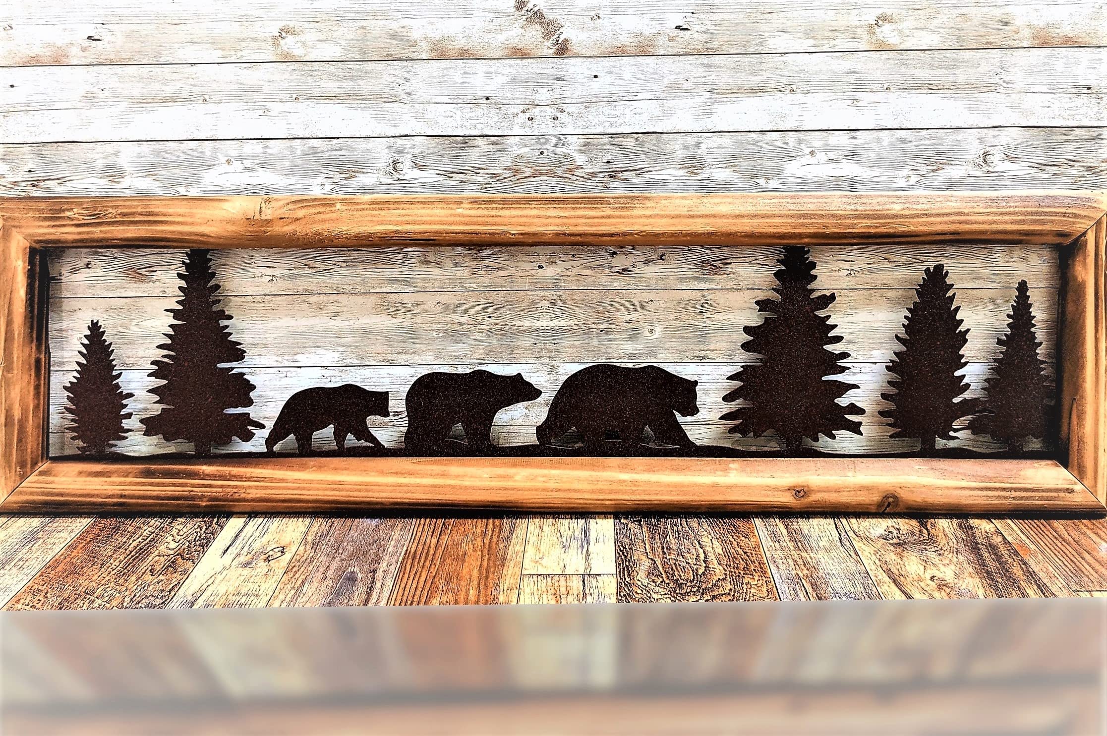 BestGiftEver Rustic Wood Frame Bear in Woodlands Metal Wall Art Cabin ...