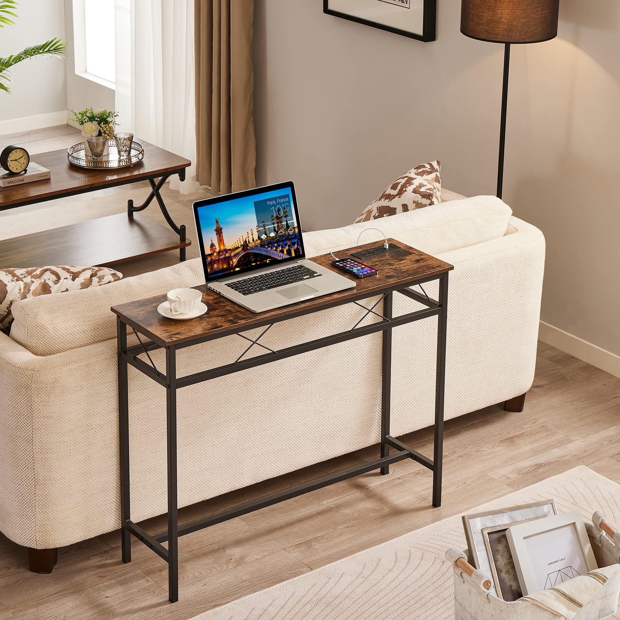 Snapklik.com : VECELO 39.4In Narrow Sofa/Console Table