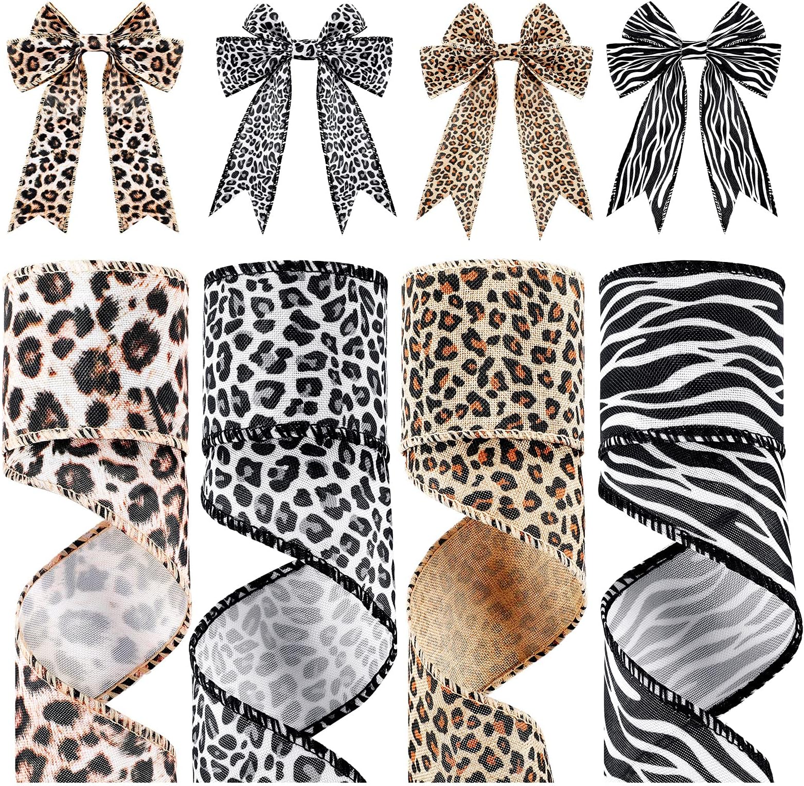 Amazon.com: 4 Rolls 20 Yards Leopard Print Ribbon Animal Print Ribbon ...