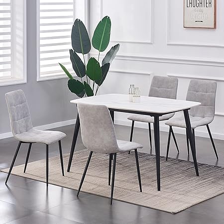 HomJoy Dining Table and 4 Chairs Set, Modern Design PU Seat Lounge ...