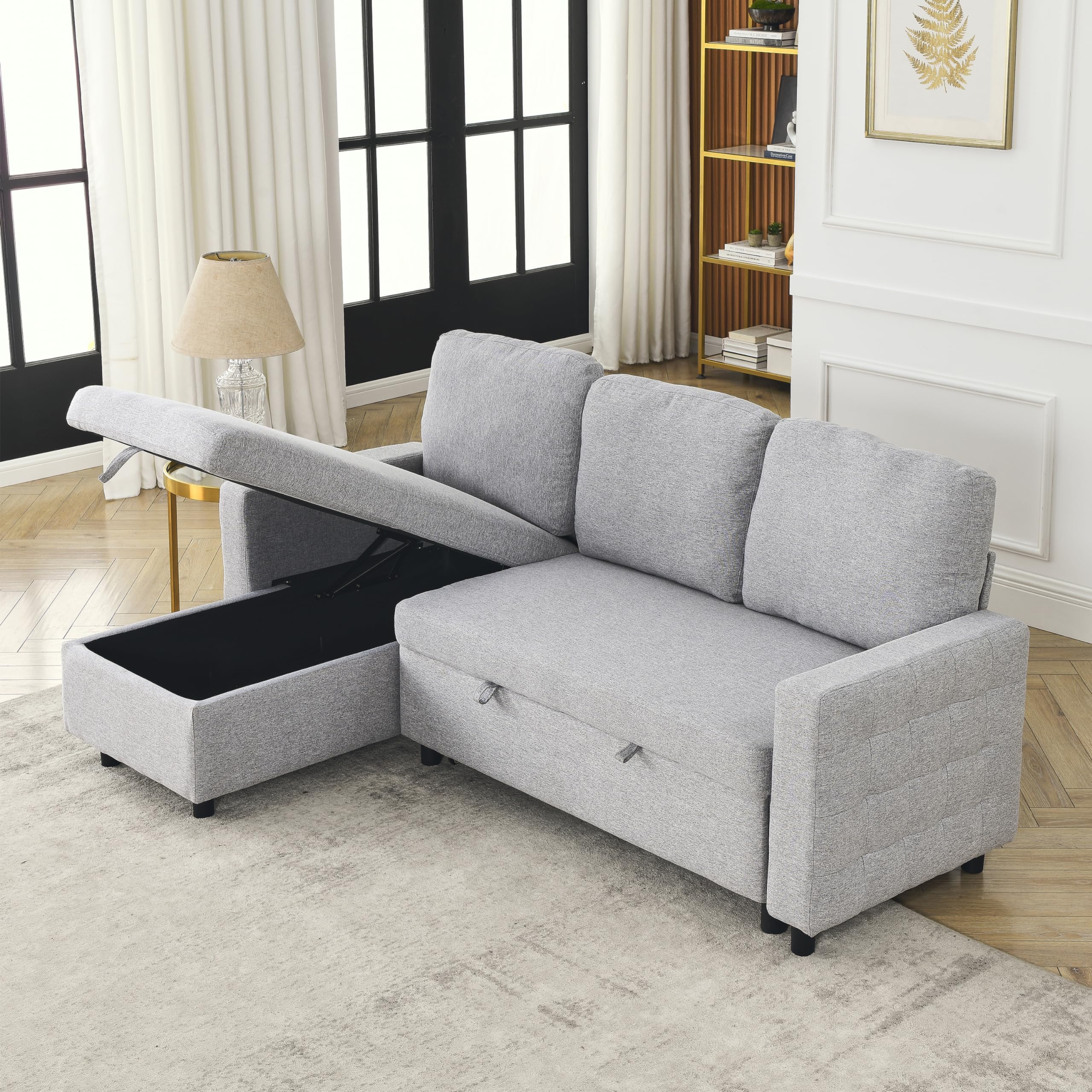 Merax 78.5 inch Reversible Sleeper Combo Sofa with Pullout Bed,Linen L ...