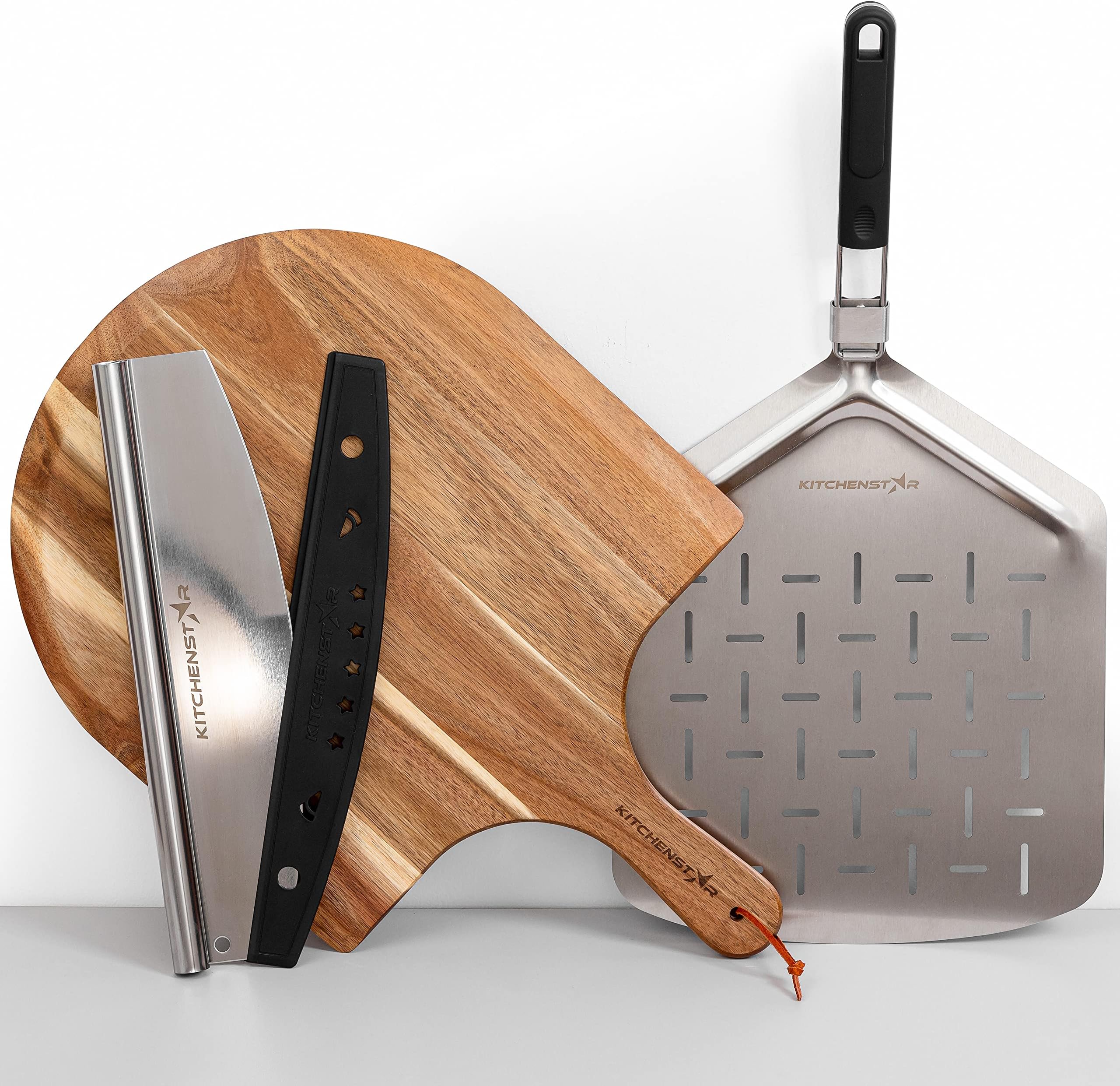 Amazon.com: KitchenStar Pizza Cutter Rocker 16 inch + Acacia Wood Pizza ...
