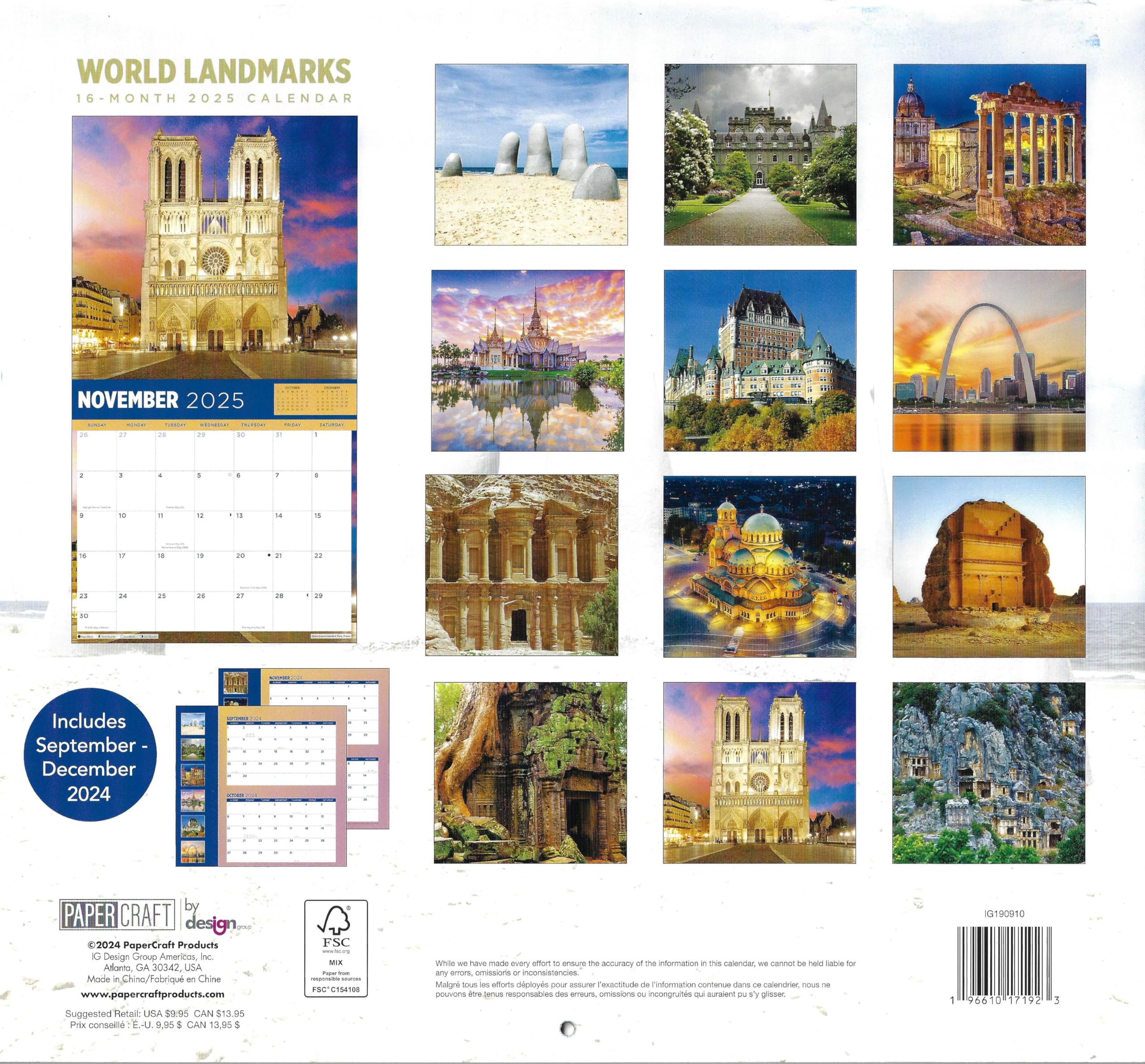 Snapklik.com : World Landmarks 2025 Full Size Wall Calendar For Planning