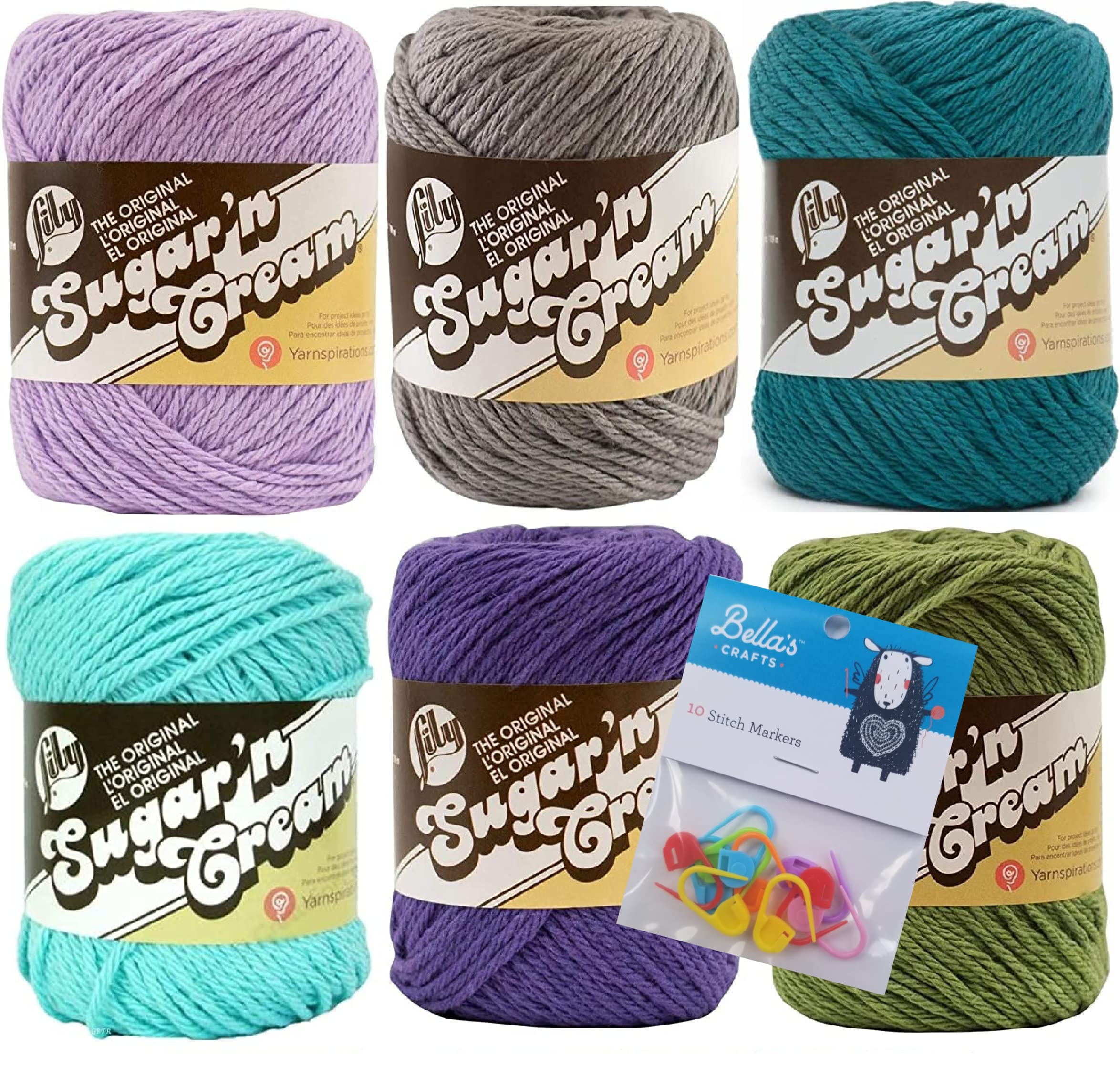 Amazon.com: Lily Sugar'n Cream 100% Cotton Yarn 6-Pack Bundle with ...