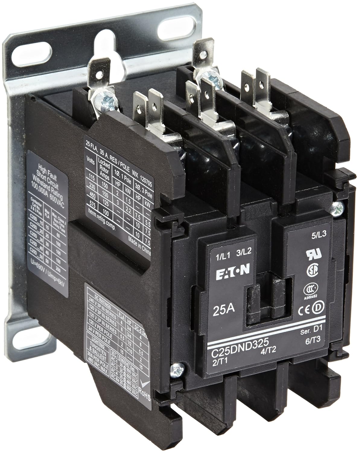 Eaton C25DND325T Definite Purpose Contactor, 50mm, 3 Poles, Screw ...