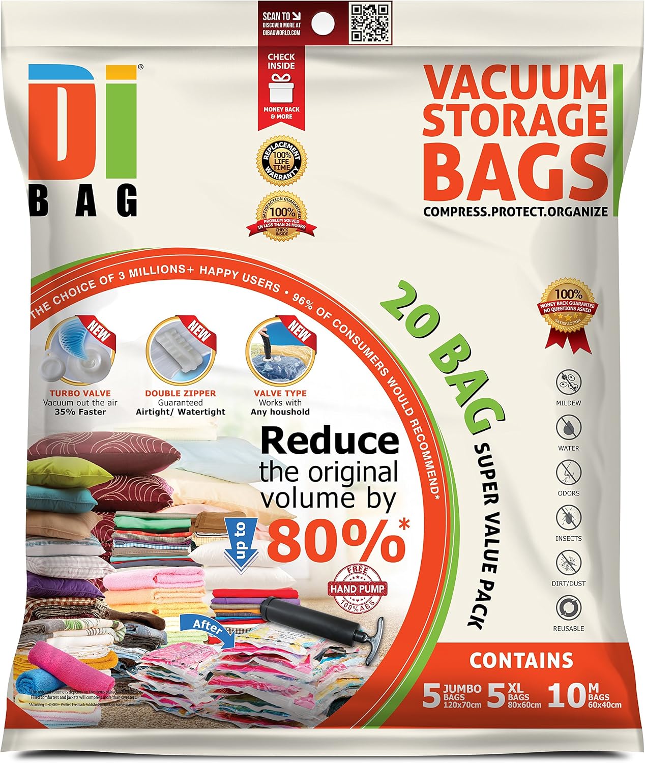 DIBAG ® 20 Space Saver Vacuum Storage Bags - Premium Travel Space Bags ...