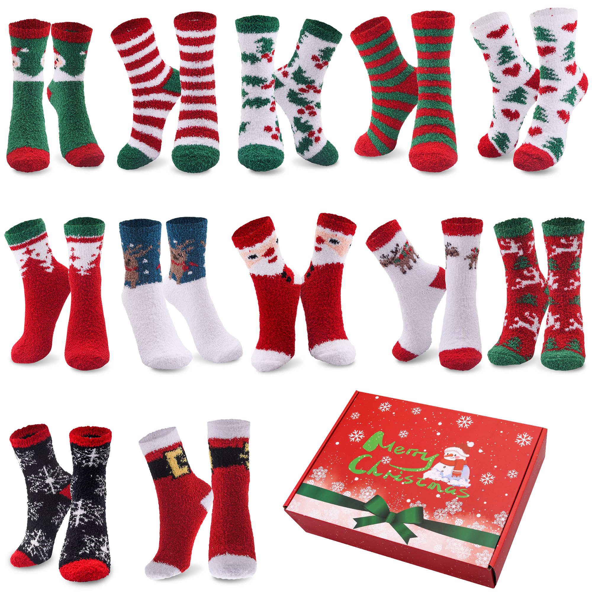 Duufin 12 Pairs Christmas Fuzzy Socks for Women and Girls Cozy Fluffy ...