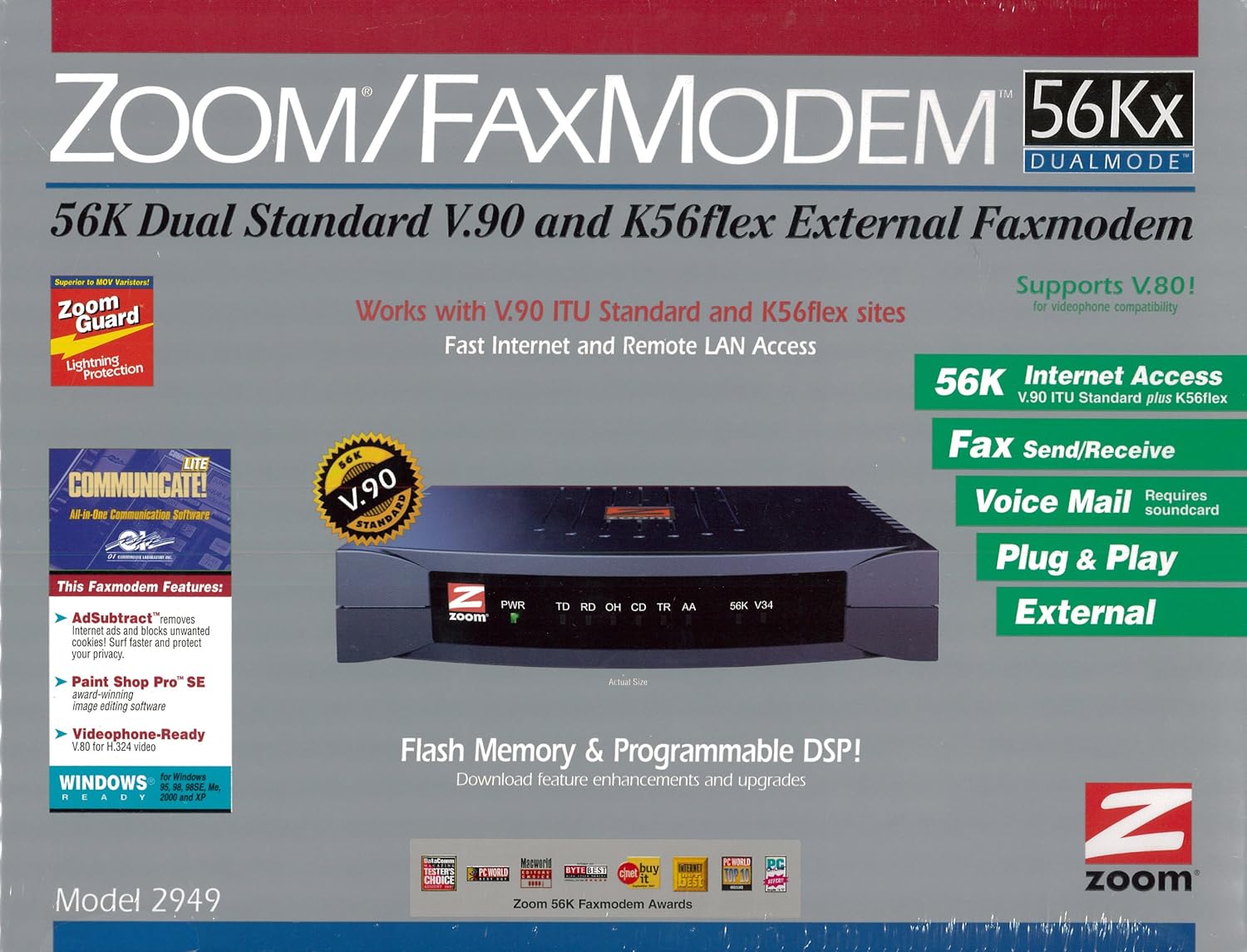 Amazon.com: Zoom Telephonics 2949-00-00C 56.6Kbps External Fax Modem ...