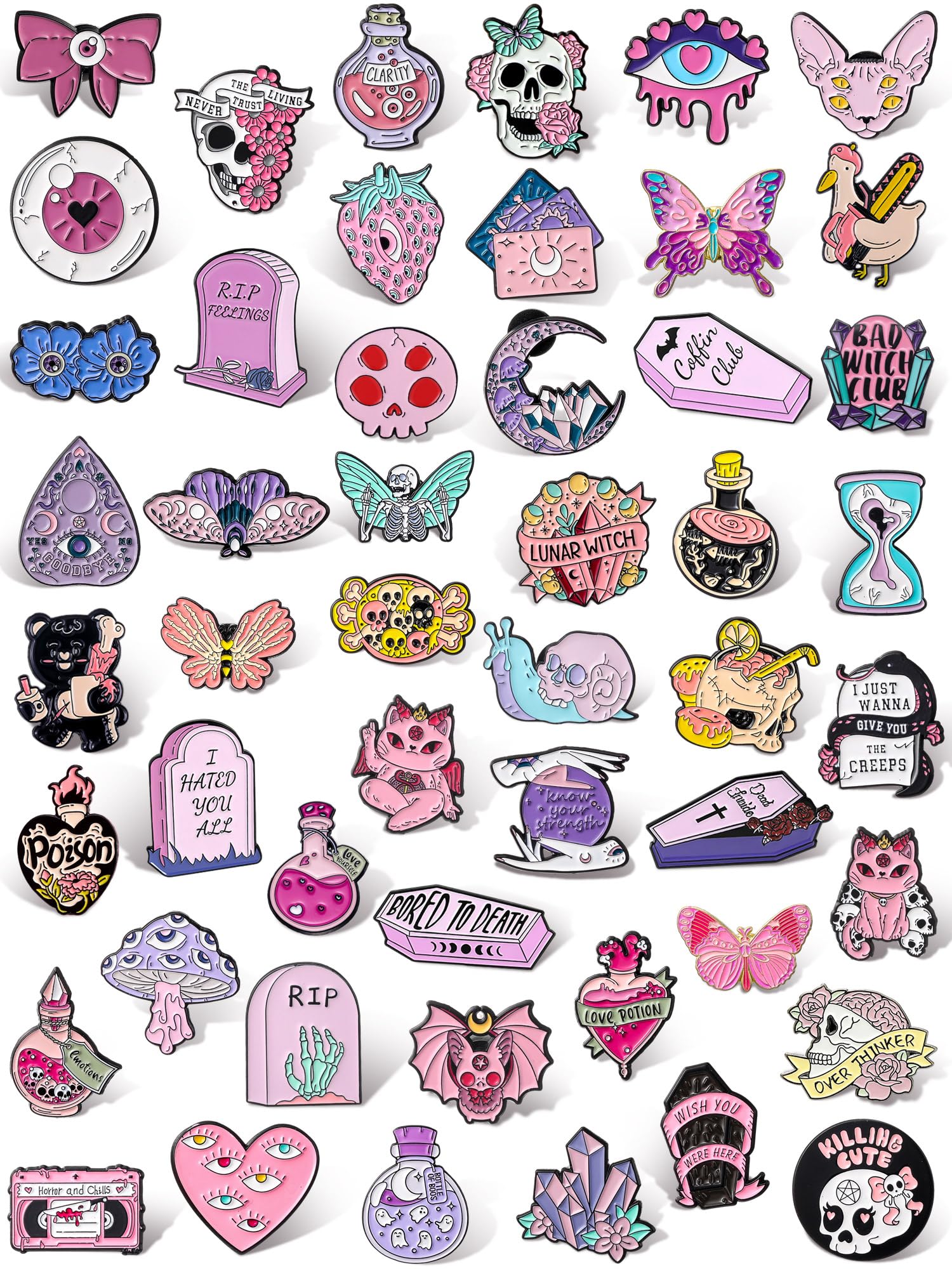 Amazon.com: Yinkin 50pcs Goth Enamel Pins Bulk Punk Pins Cute Lapel ...