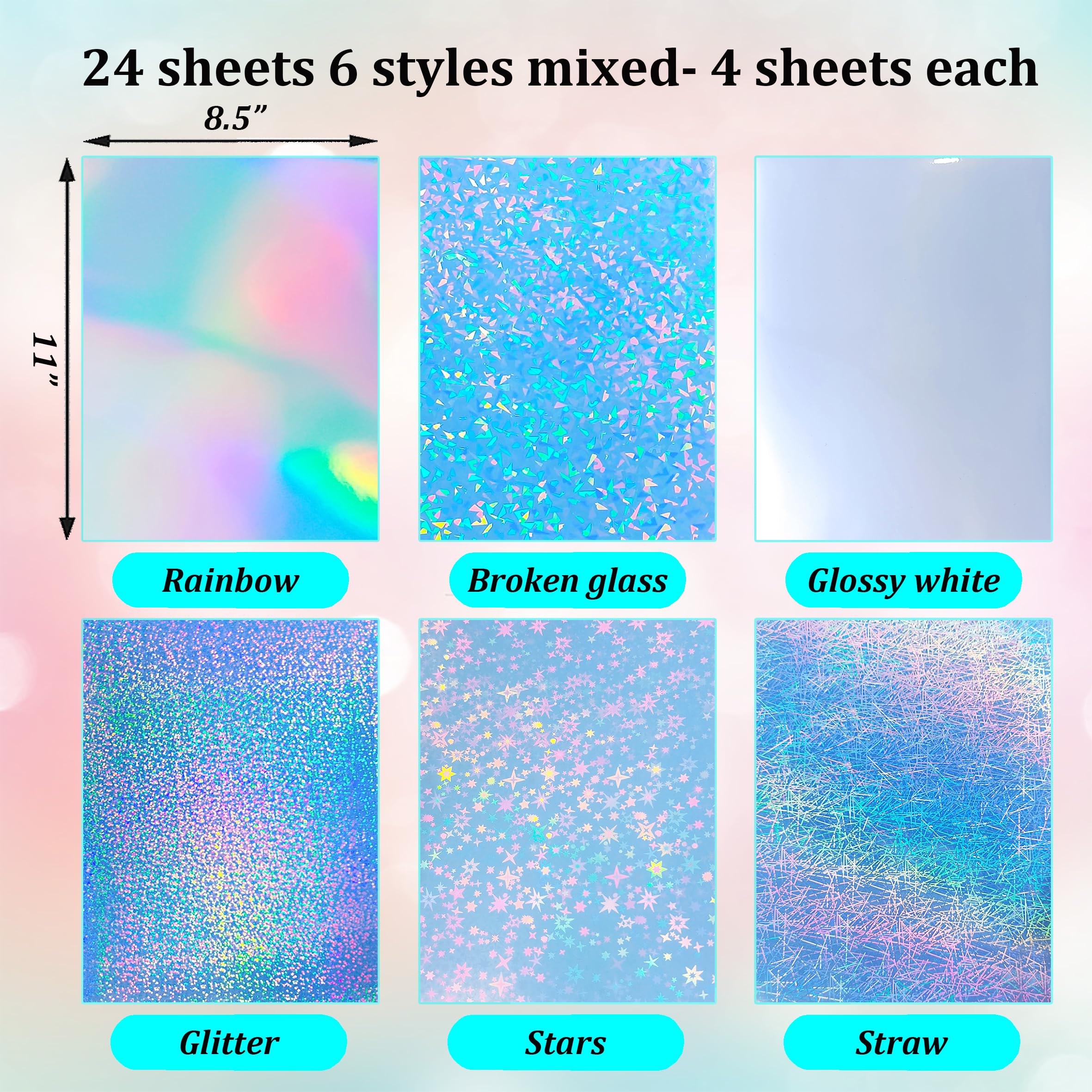 Snapklik.com : 24 Sheets Printable Holographic Sticker Paper 85x 11 ...