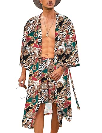 Amazon.com: COOFANDY Kimono ligero de 2 piezas para hombre, bata con ...