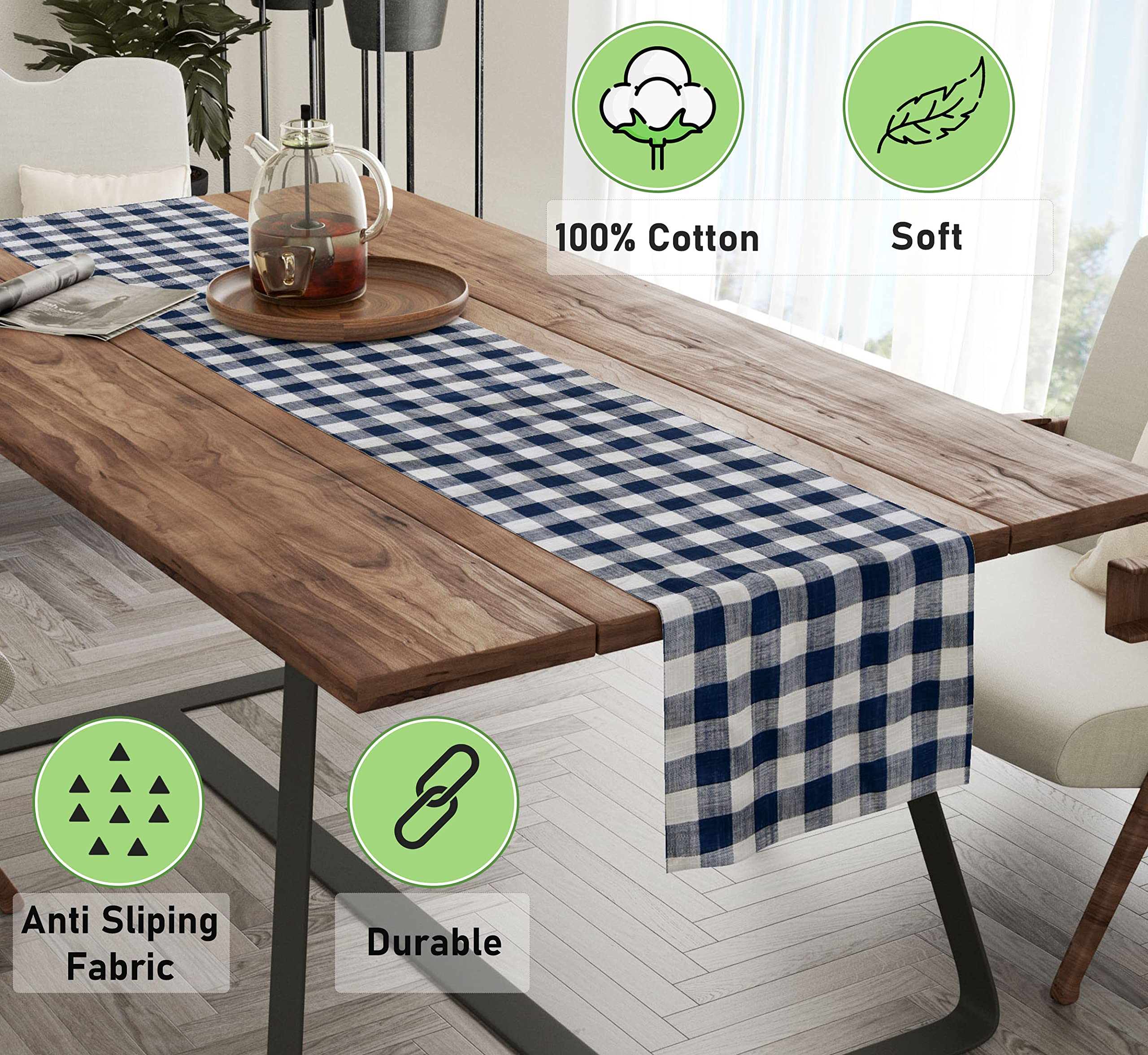 Snapklik.com : 100% Cotton Cloth Table Runner, Blue/White Check, Table ...