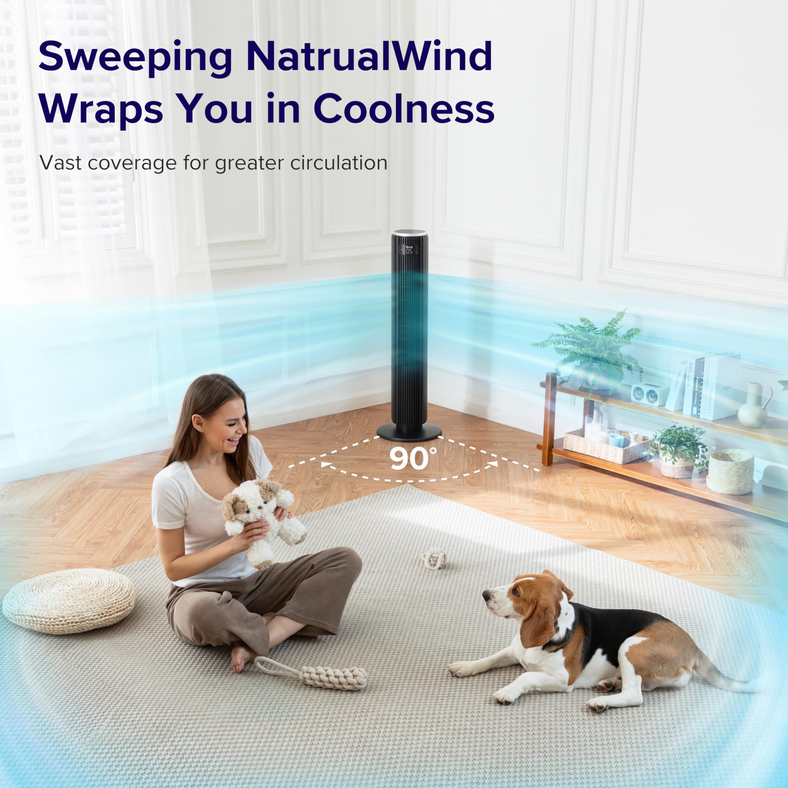 LEVOIT Classic 36 Inch Bladeless Tower Fan, 25ft/s Innovative Dynamic ...