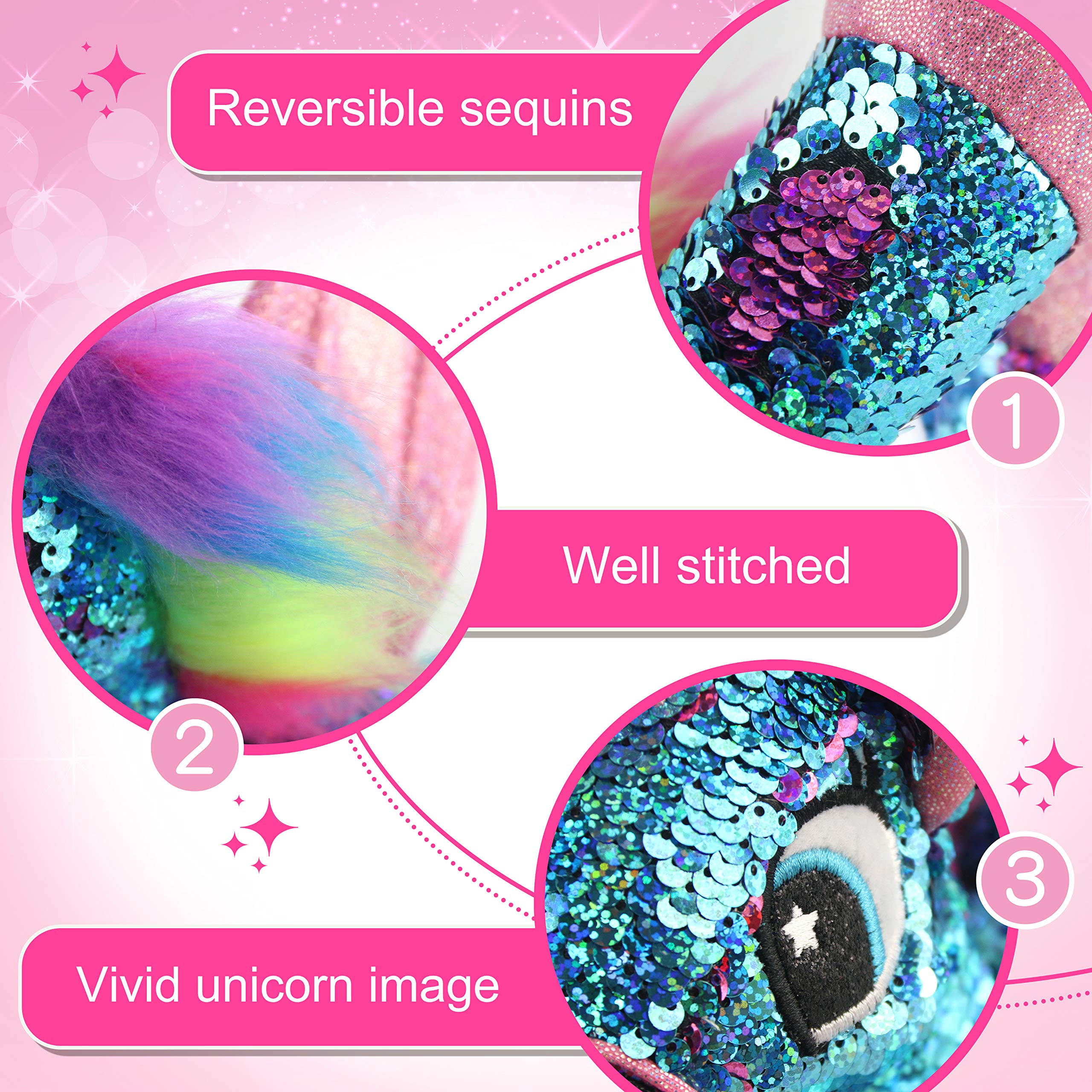 Reversible Sequin Stuffed Animal 24'' Jumbo Flip Sequin Unicorn Stuffed ...