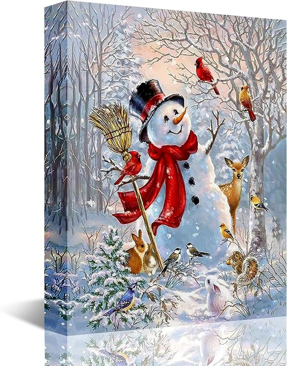 Amazon.com: Christmas Wall Art Snowman Wall Decor Canvas Pictures ...