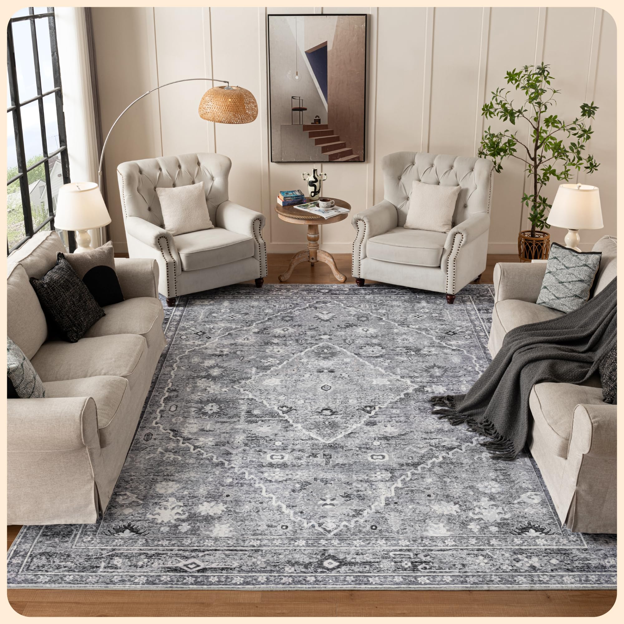 Amazon.com: Istana 9x12 Area Rug - Grey 9 x 12 Area Rugs for Living ...