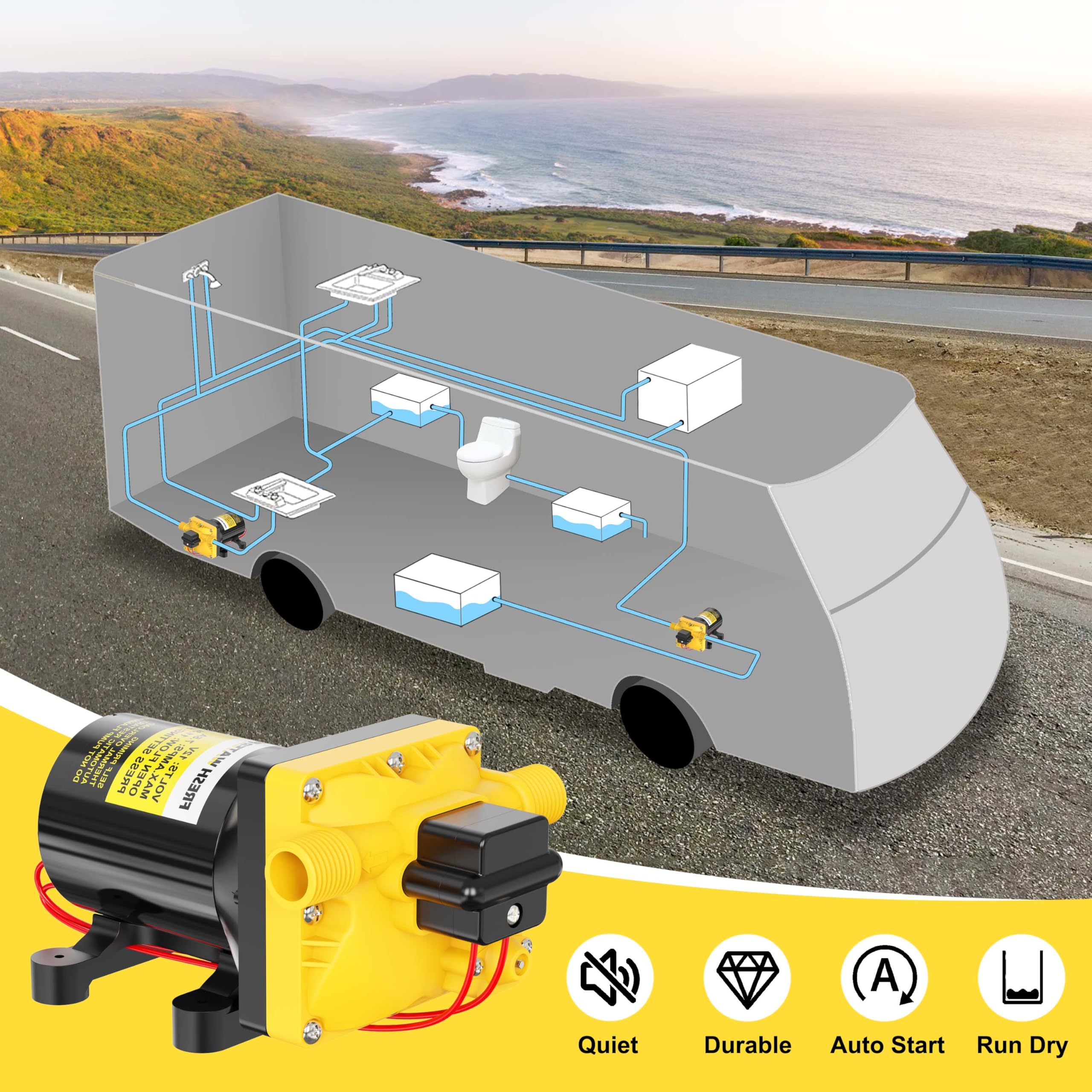 Snapklik.com : CircleRiver 3.5GPM 55PSI RV Fresh Water Pump RV 12V DC ...